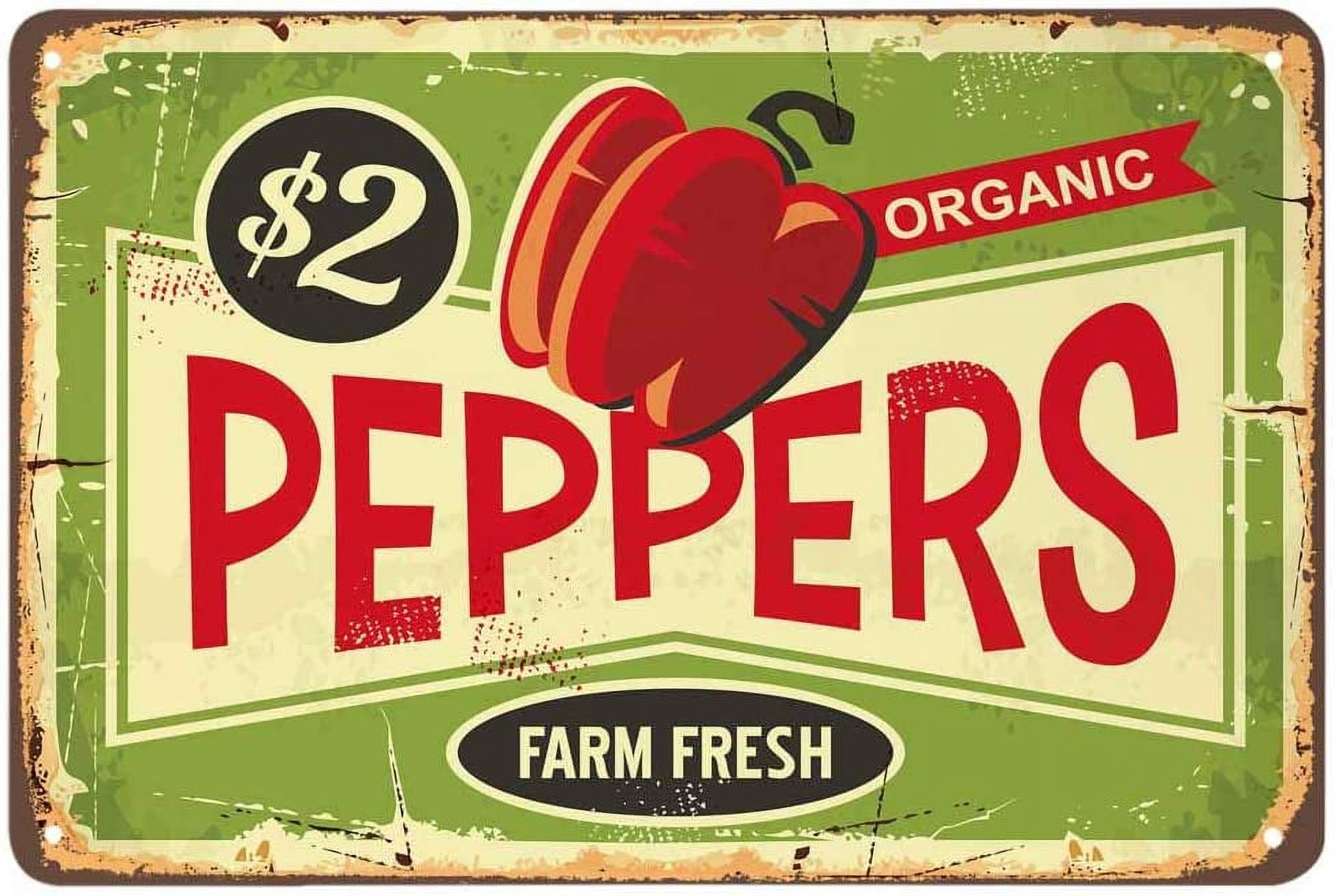 Peppers Tin Sign,Farm Fresh Organic Food Vintage Metal Tin Signs for ...