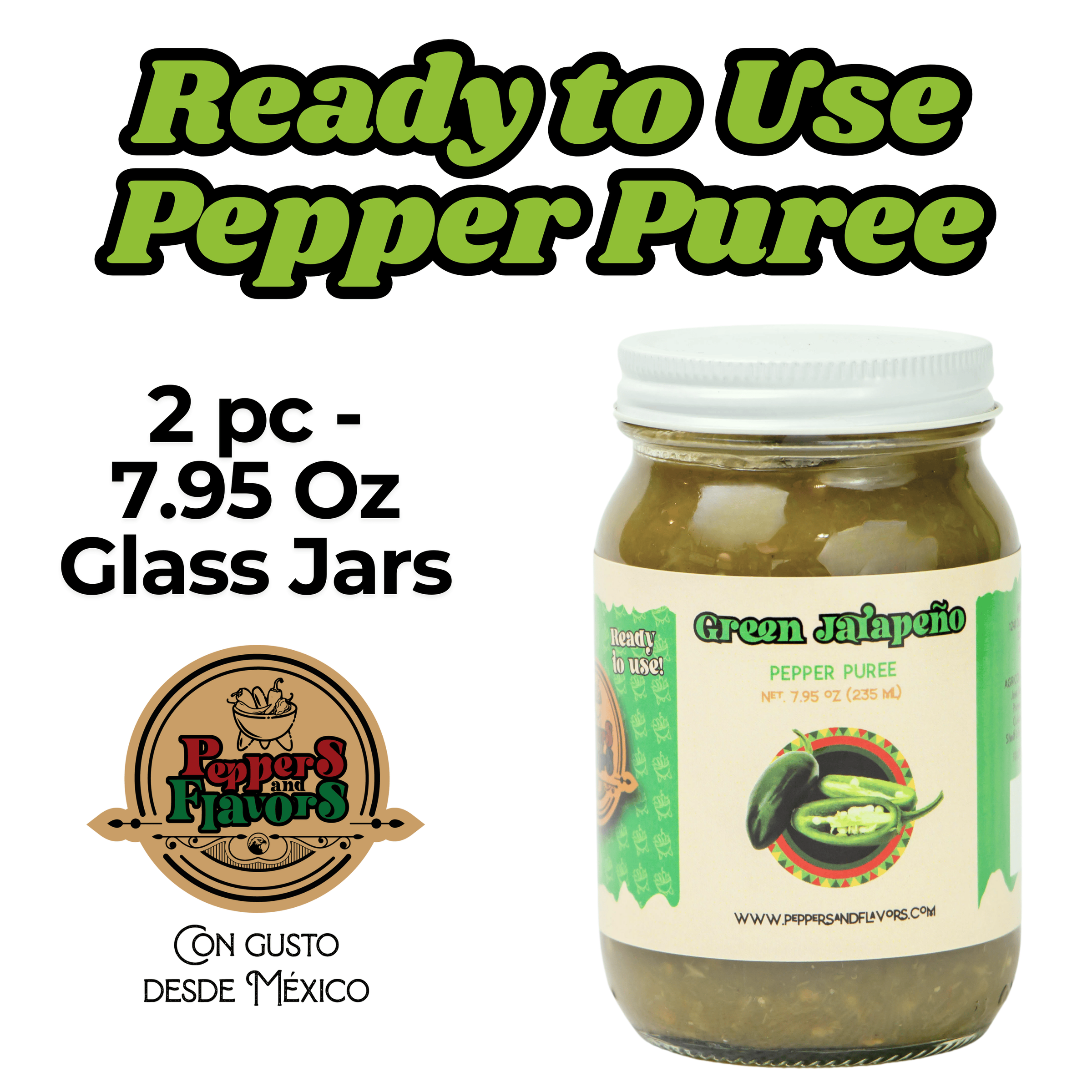 Peppers and Flavors Green Jalapeno Pepper 2-Pack Glass Jars! Ready-to ...