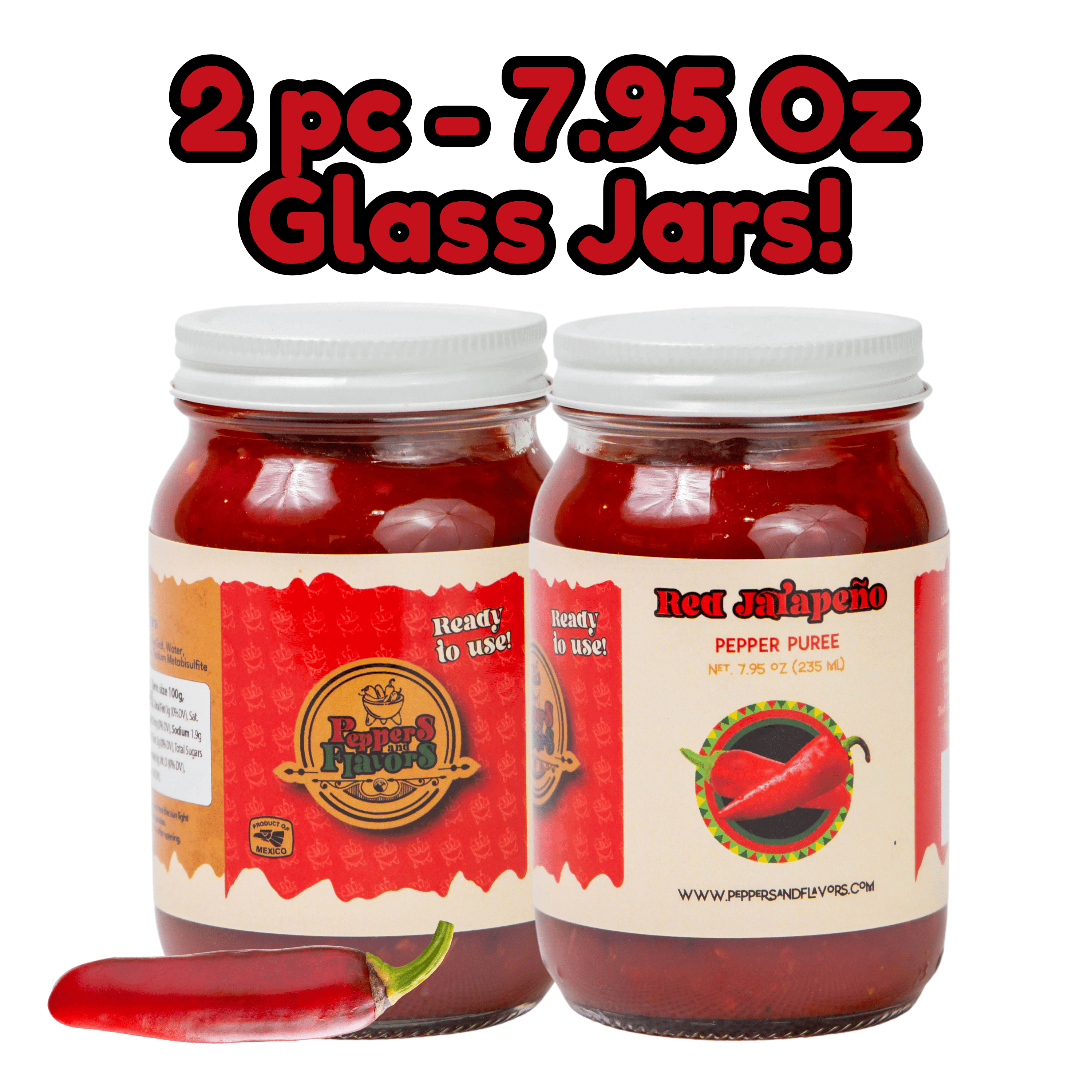 Peppers and Flavors Red Jalapeno Pepper 2-Pack Glass Jars! Ready-to-Use ...