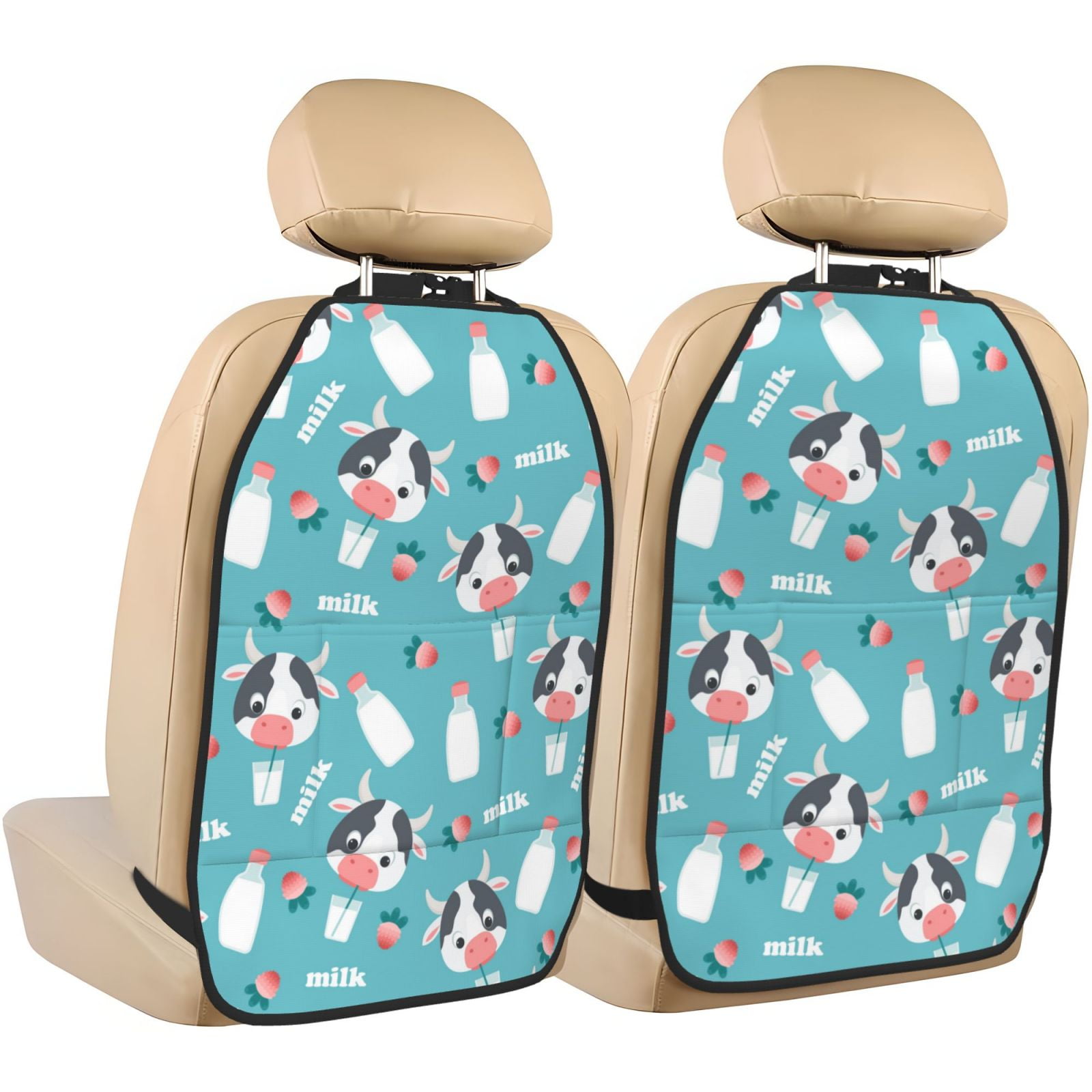 Peppy Cute Cow Strawberry Milk Mats Back Seat Protectors, Car Seat ...
