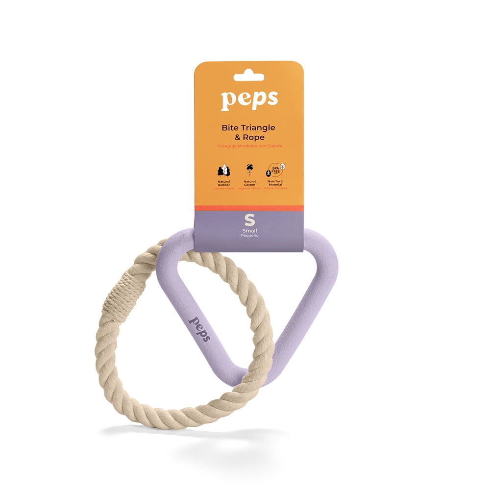 Peps Pet Toy Natural Rubber Triangle w/Cotton Rope (Purple, Small ...