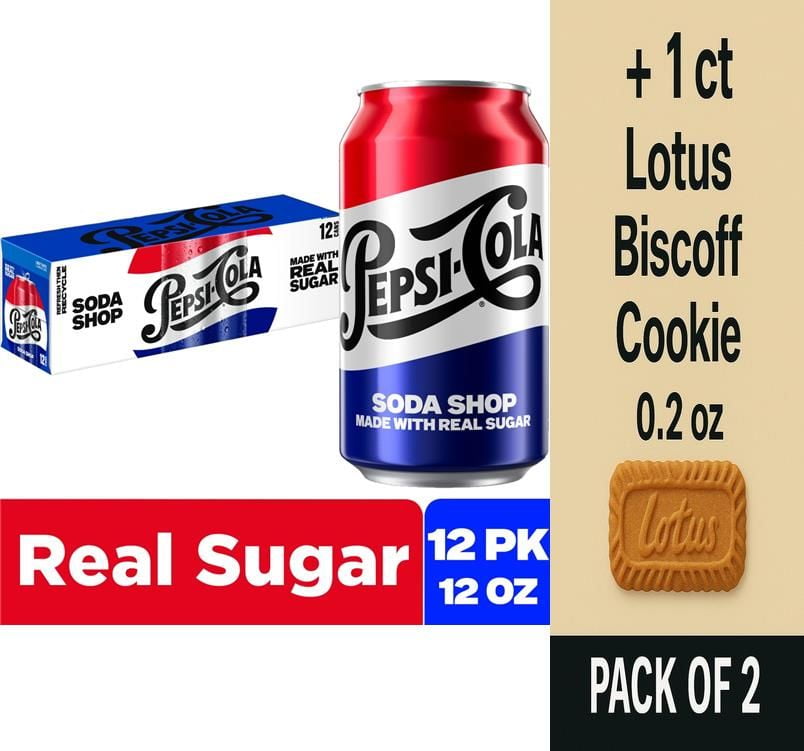 Pepsi Cola Real Sugar Soda Cans 12 pk / 12 fl oz - Pack of 2 & Lotus ...