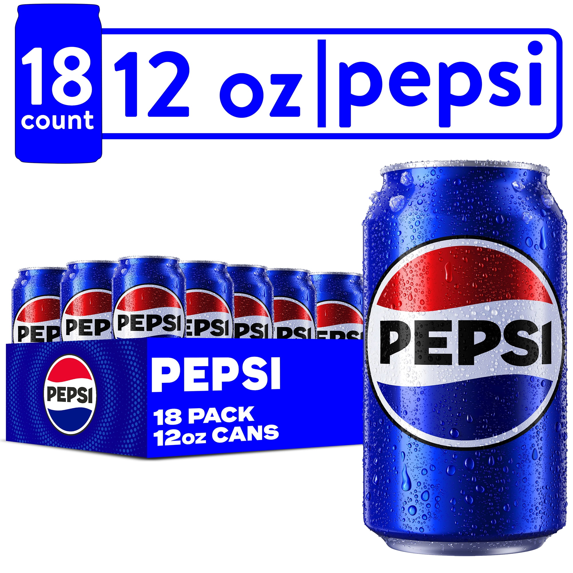 Pepsi Cola Soda Pop, 18 Pack Cans, 12 fl oz, Still Refreshing Beverage ...