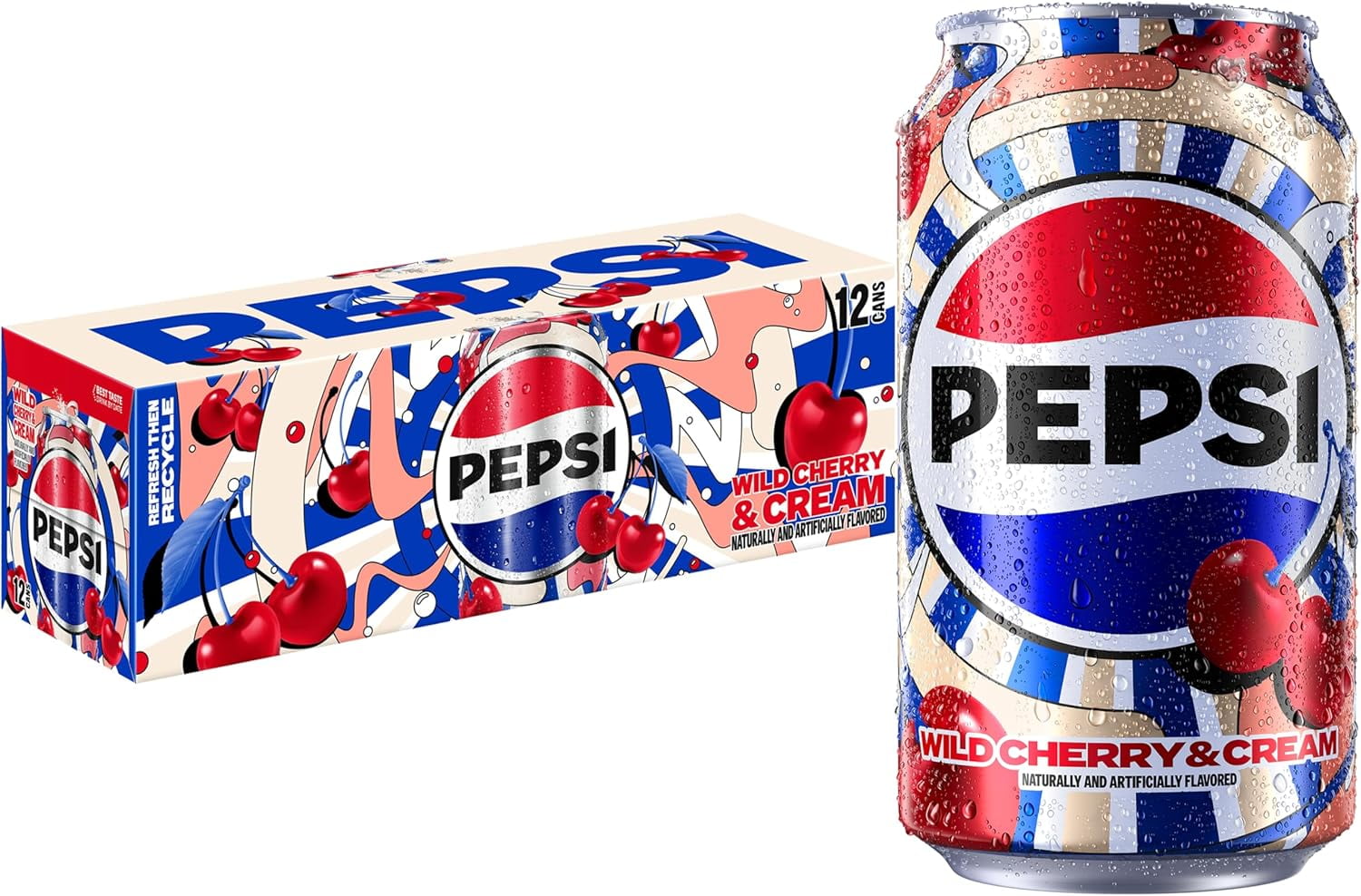 Pepsi Cola Soda Pop, Wild Cherry & Cream, 12 fl oz Cans (12 Pack ...