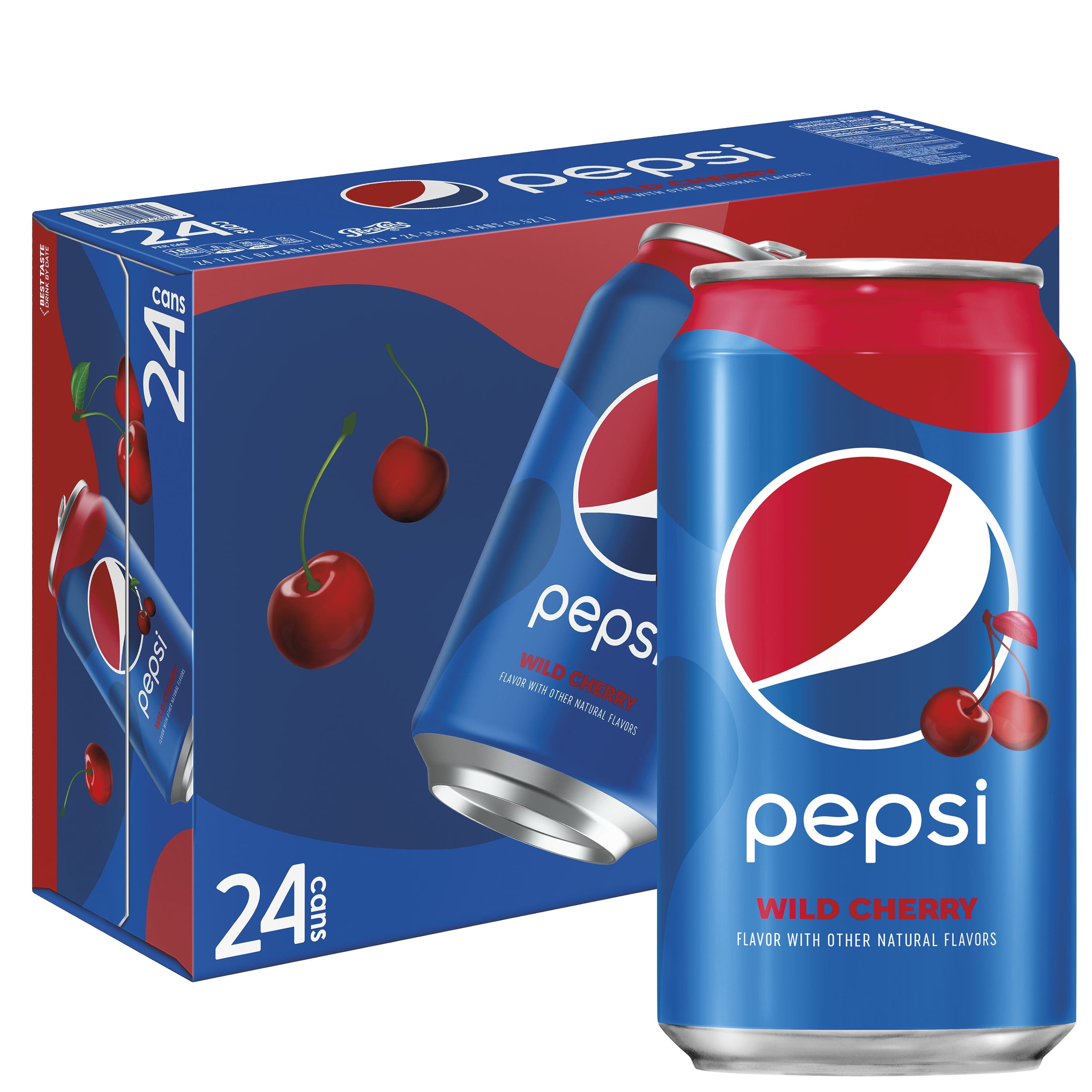 Pepsi Cola Wild Cherry Soda Pop, 12 fl oz 24 Pack Cans - Walmart ...