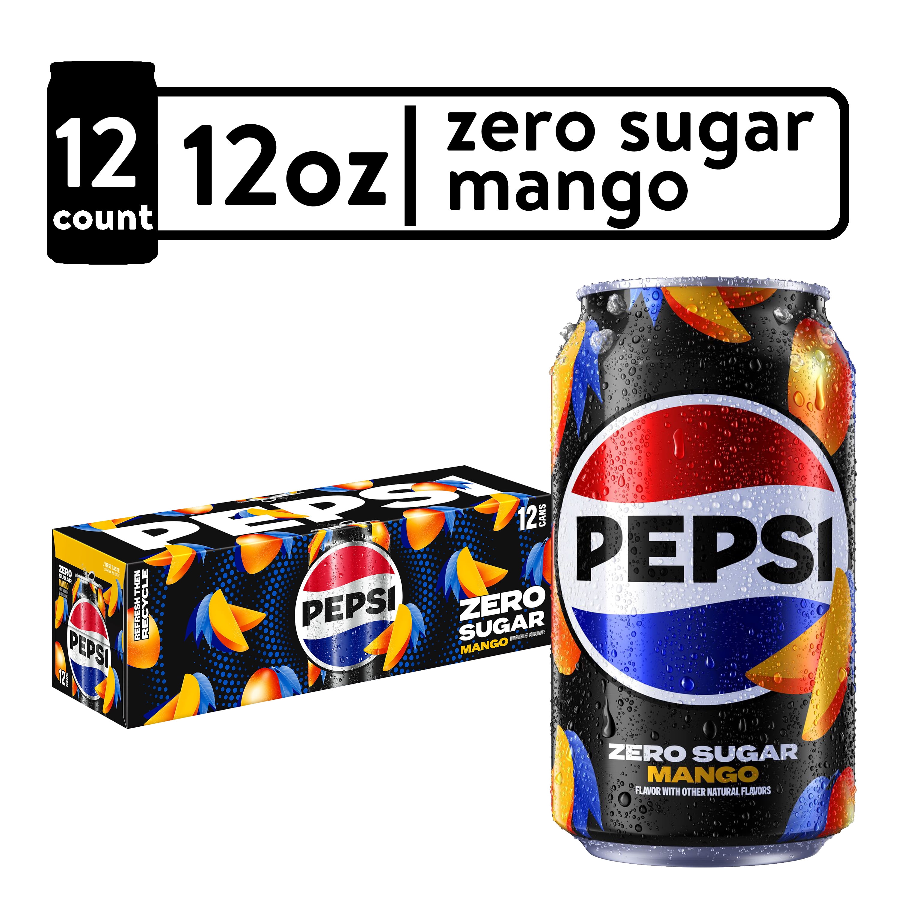 Pepsi Cola Zero Sugar Mango Soda Pop, 12 fl oz, 12 Pack Cans - Walmart ...