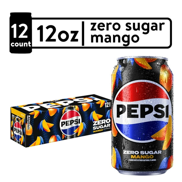 Pepsi Cola Zero Sugar Mango Soda Pop, 12 fl oz, 12 Pack Cans - Walmart ...