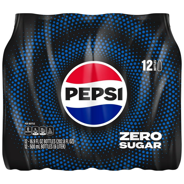 Pepsi Zero Sugar-Free Cola Soda Pop, 16.9 fl oz, 12 Pack Bottles ...