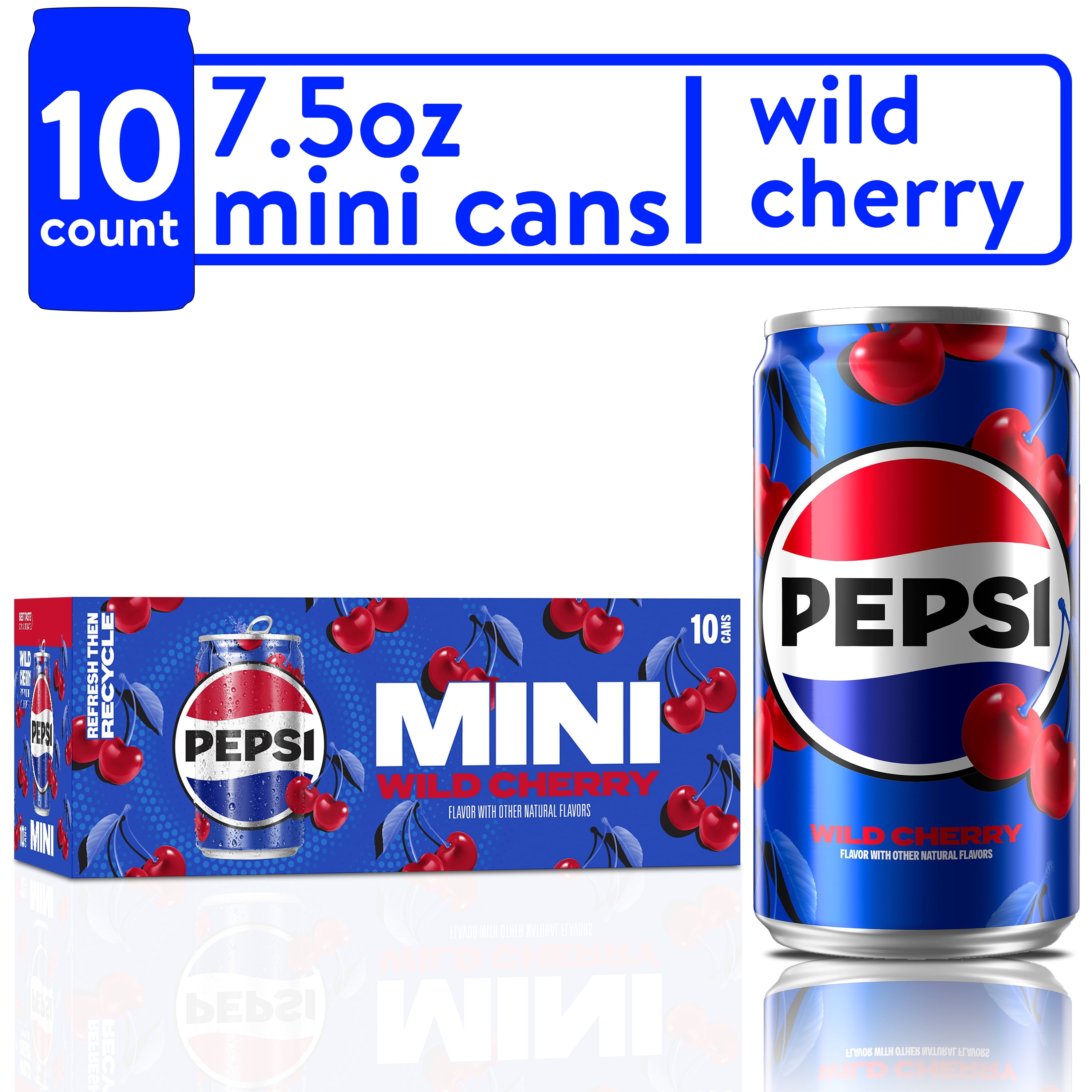 Pepsi Soda Wild Cherry 7.5 fl oz, 10 Pack Mini Cans - Walmart.com