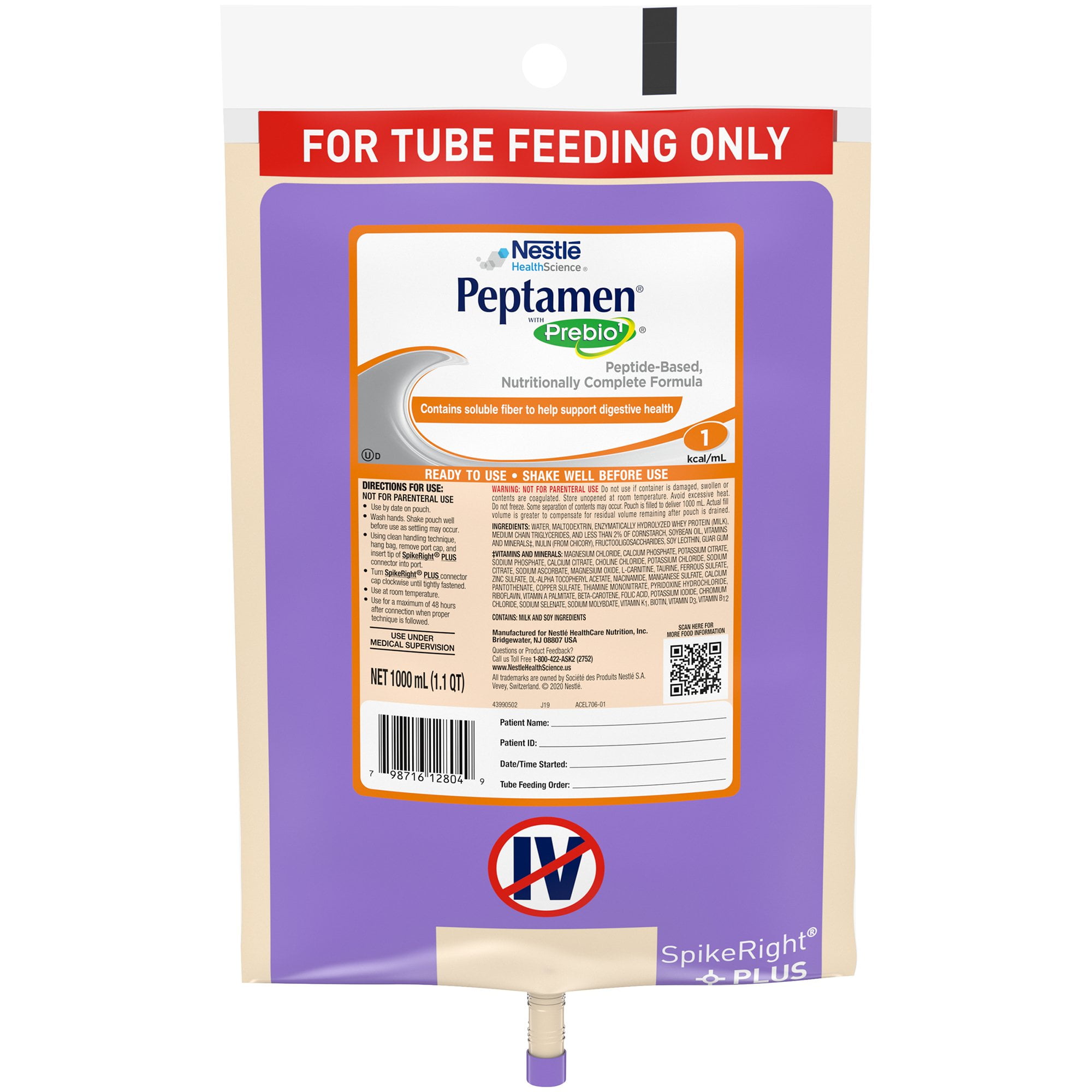 Peptamen® with Prebio1™ Ready to Hang Tube Feeding Formula, 33.8 oz ...