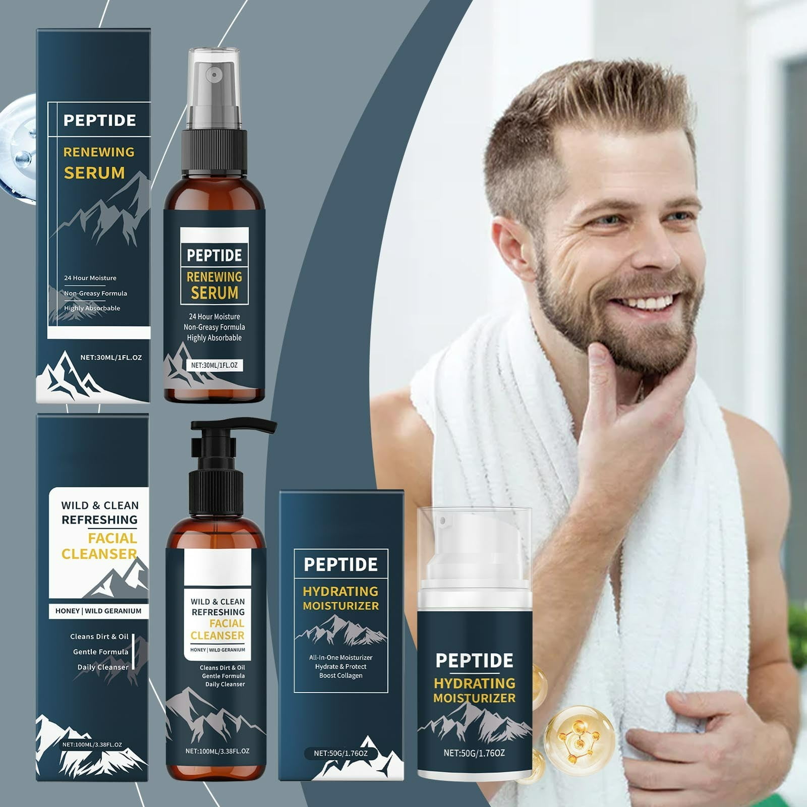 Peptide Face Serum for Men - Mens Face Care with Hydrating Hyaluronic ...