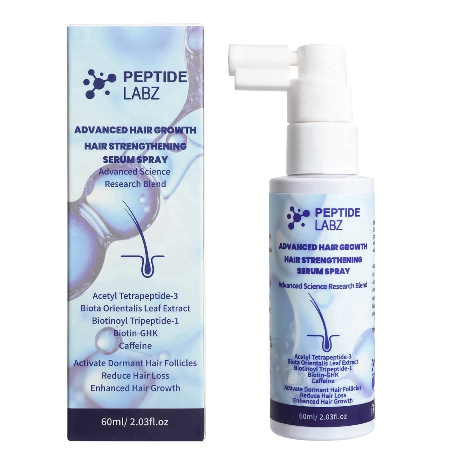 Peptide Hair Growth Serum Spray with Acetyl Tetrapeptide-3, Biotinoyl ...