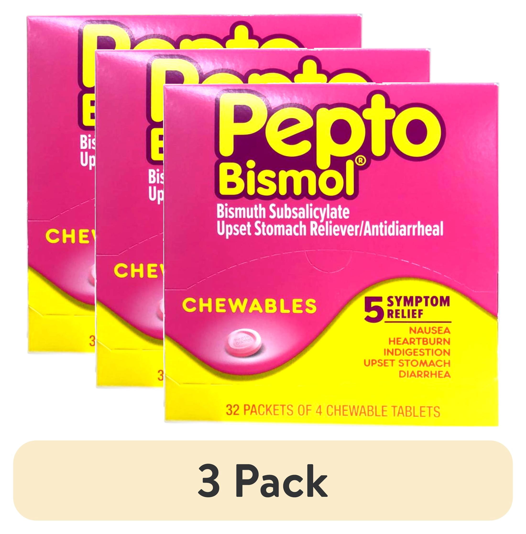 (3 pack) Pepto Bismol Chewables, Upset Stomach Relief, Bismuth ...