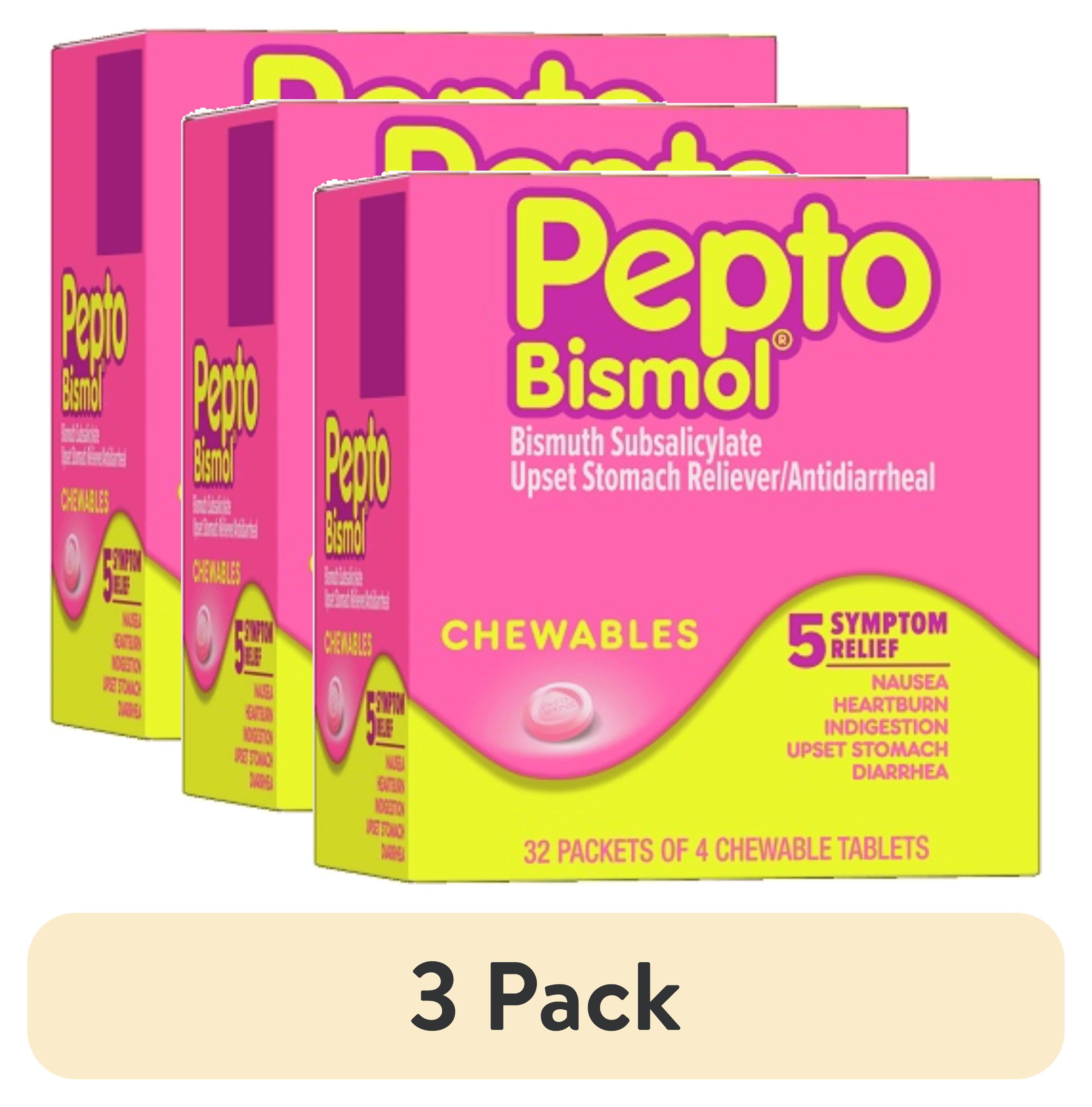 (3 pack) Pepto Bismol Chewables, Upset Stomach Relief, Bismuth Subsalicylate, Multi-Symptom ...