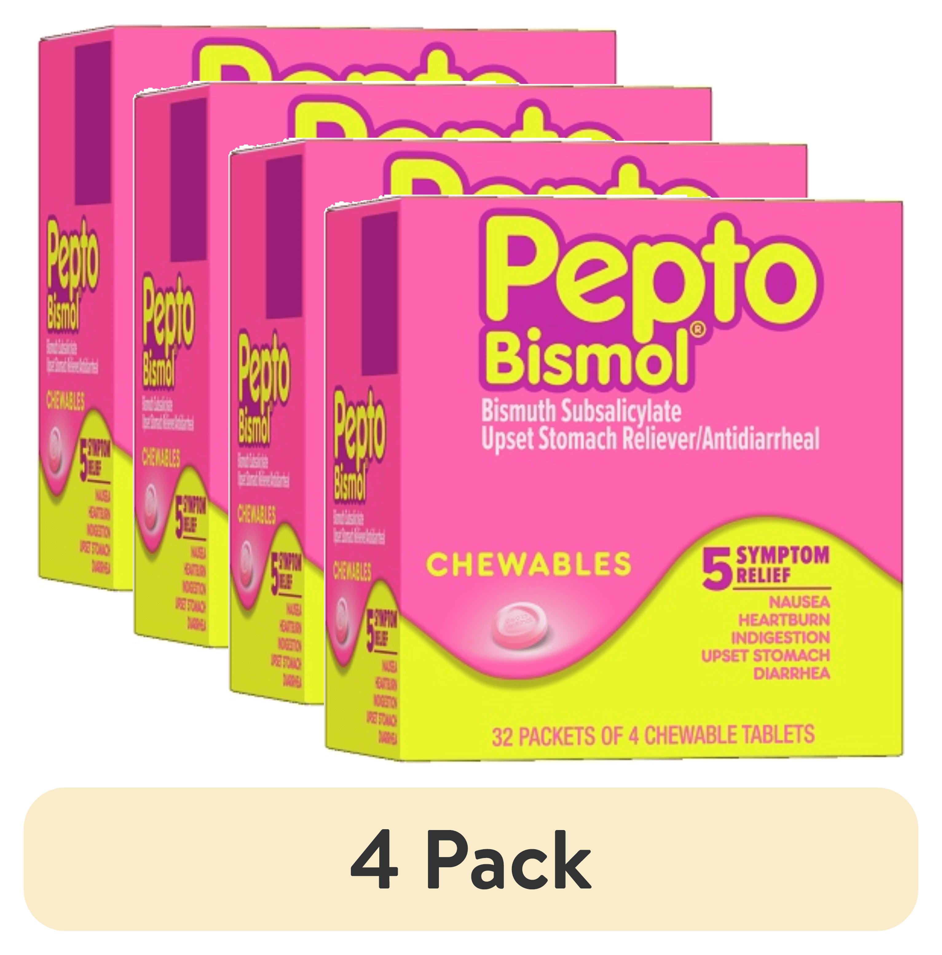 (4 pack) Pepto Bismol Chewables, Upset Stomach Relief, Bismuth ...