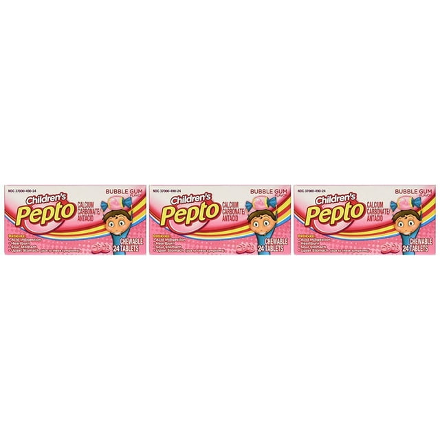 Pepto Bismol Children's Pepto Bubble Gum Flavor Chewable Tablet, 24ct ...