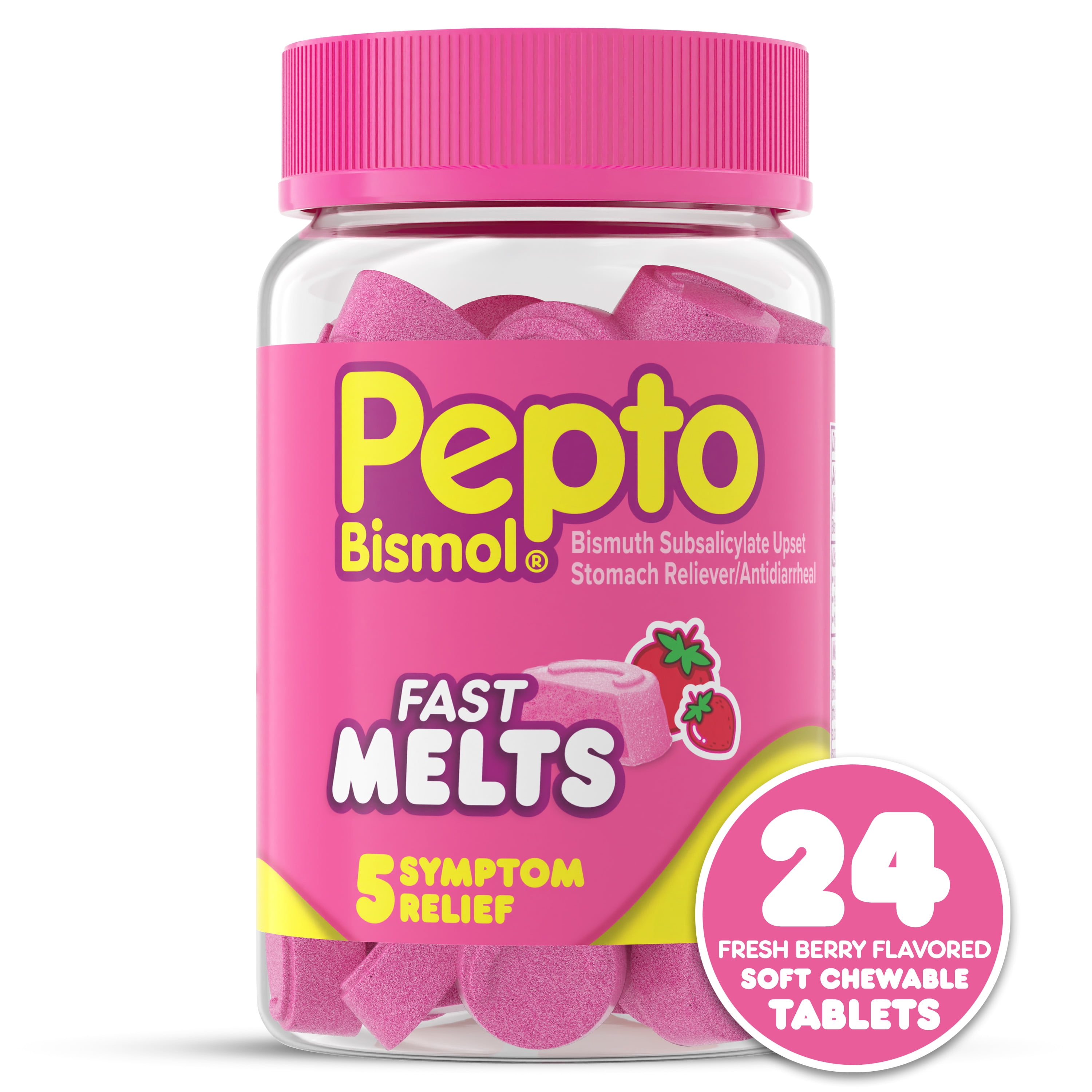 Pepto Bismol Fast Melts, Upset Stomach Relief over-the-Counter, Berry ...
