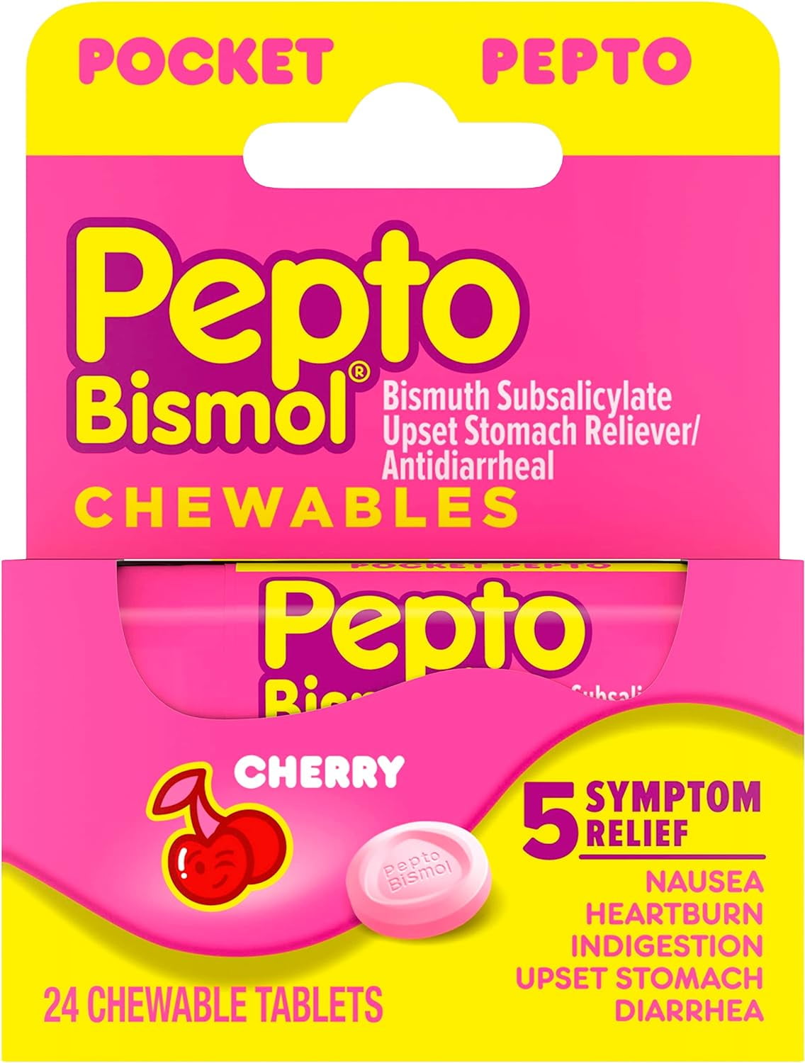 Pepto Bismol Pocket Chewable Tablets for Nausea, Heartburn, Indigestion ...