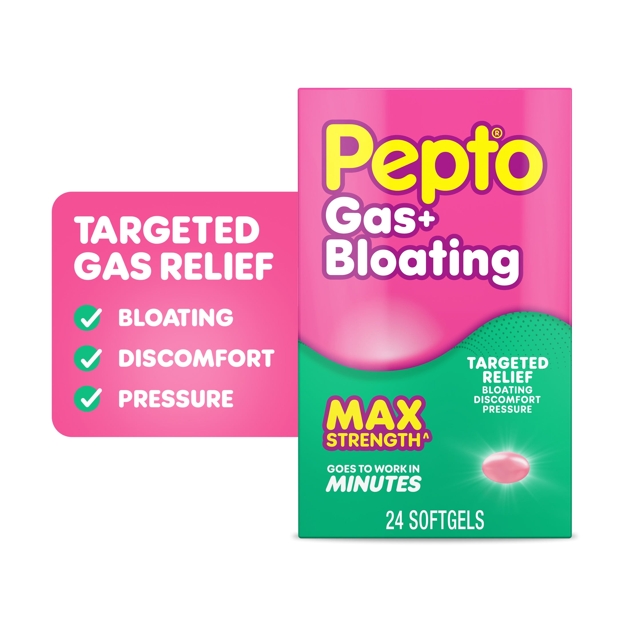 Pepto Gas + Bloating, Simethicone 250 mg Softgels, 24 Count, Gas Relief ...