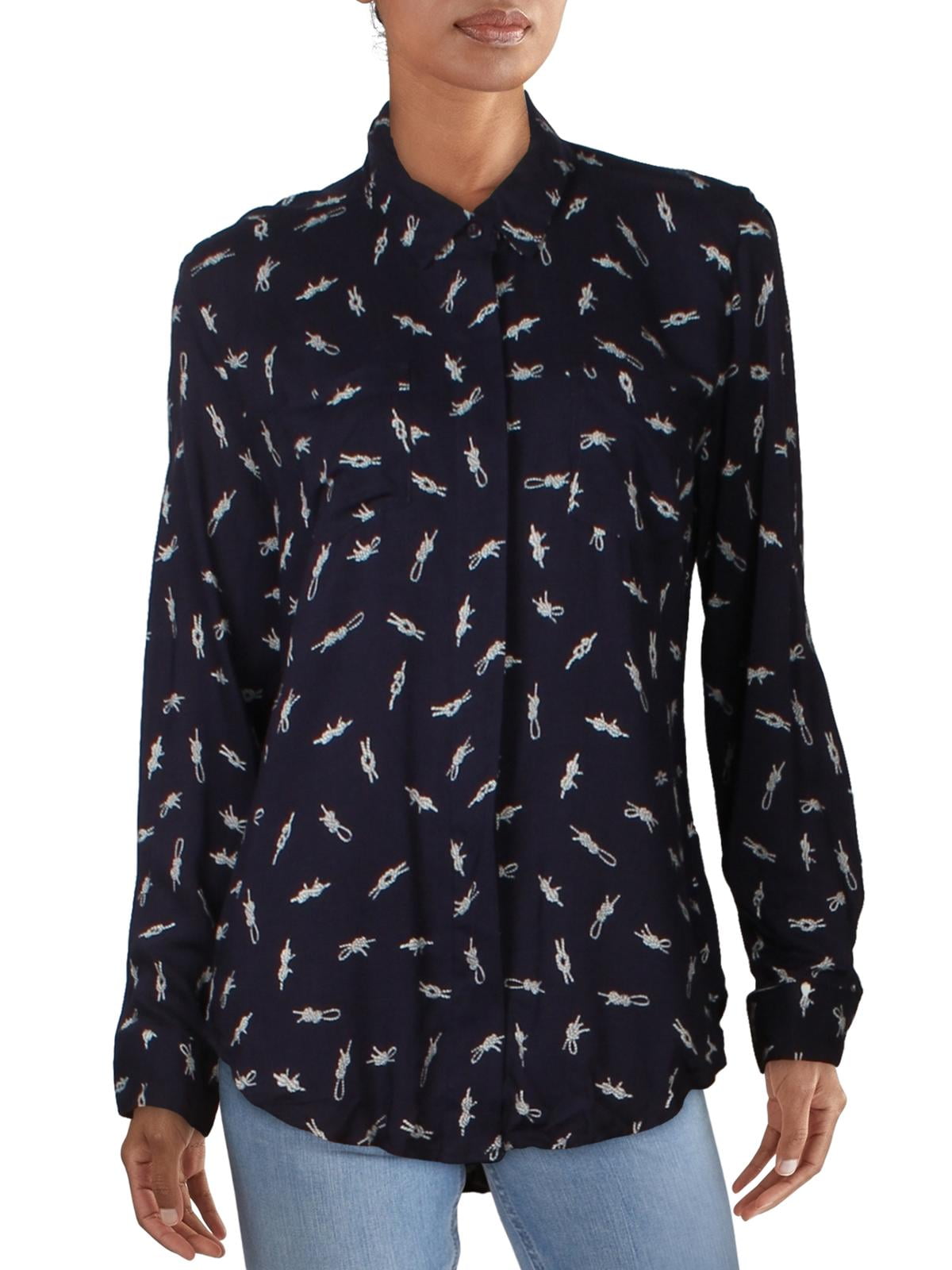 Per Se Womens Button up Work Office Button-Down Top Blue L - Walmart.com