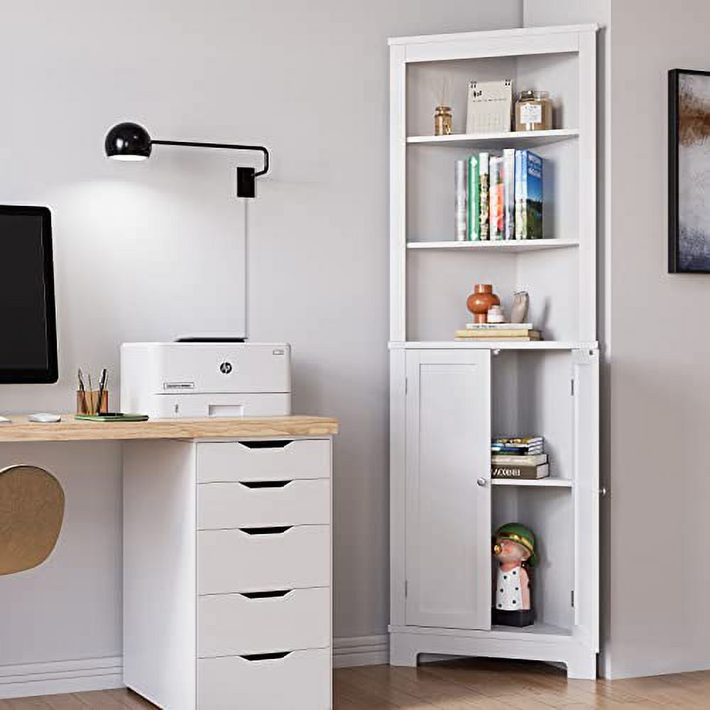 PerGar Tall Corner Bathroom Floor Cabinet, Wooden Bathroom Storage ...