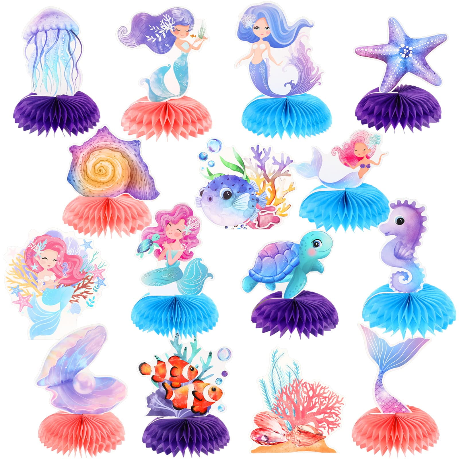 PerKoop 15 Pieces Mermaid Table Decorations Mermaid Honeycomb ...