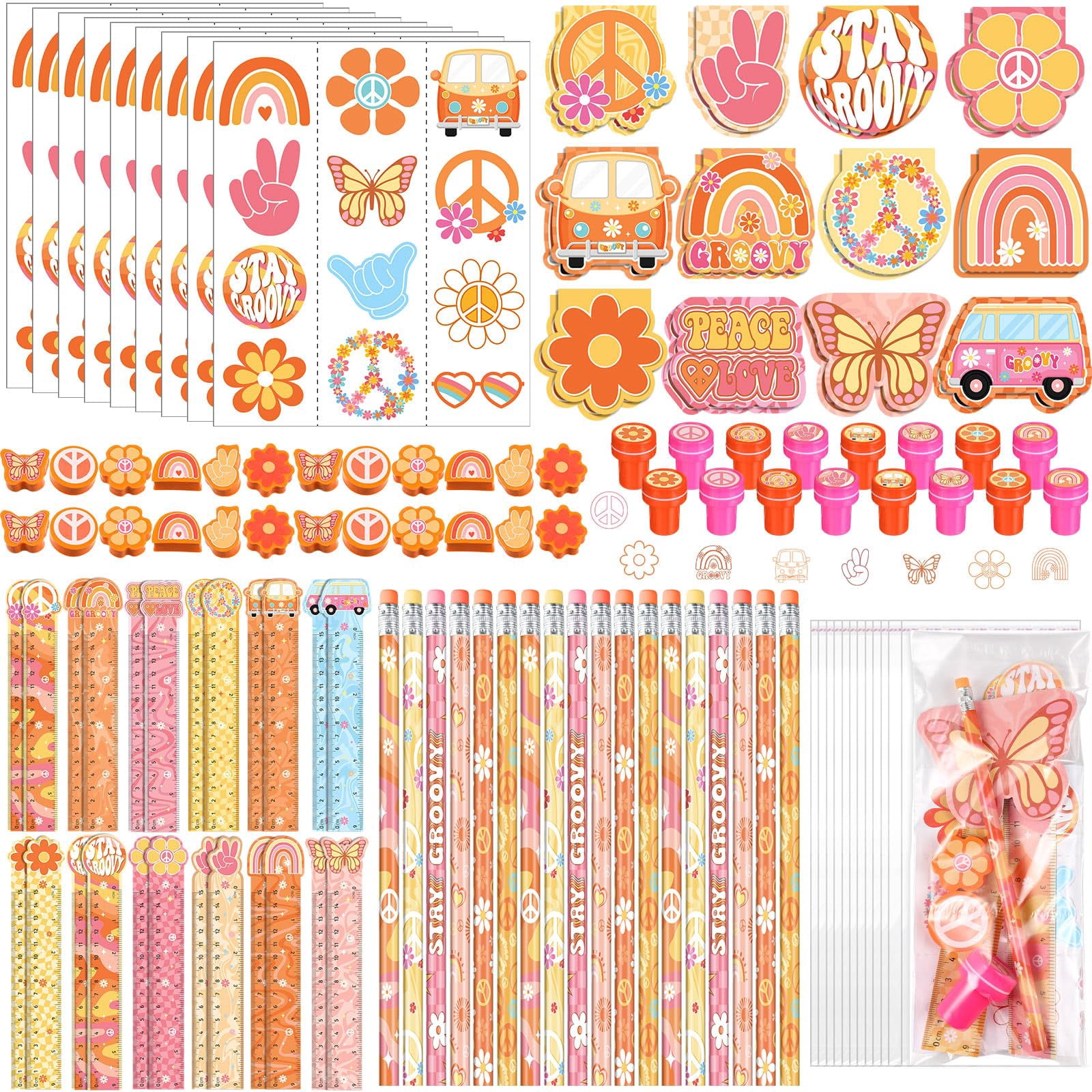 PerKoop 168 Pcs Groovy Party Favors Birthday Decorations Boho Hippie ...