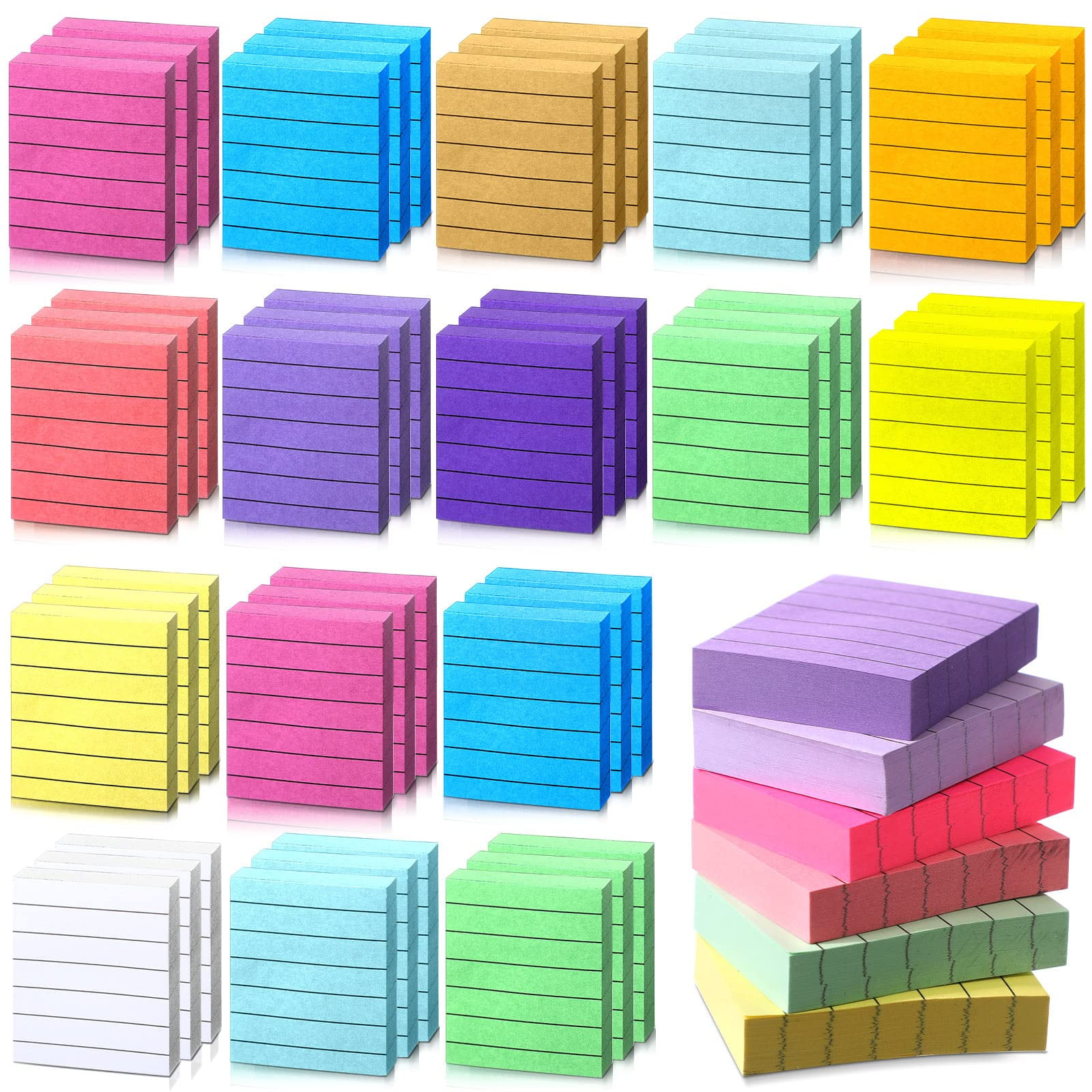 PerKoop 48 Pads, 4800 Sheets Mini Lined Sticky Notes 1.5 x 2 Inch ...