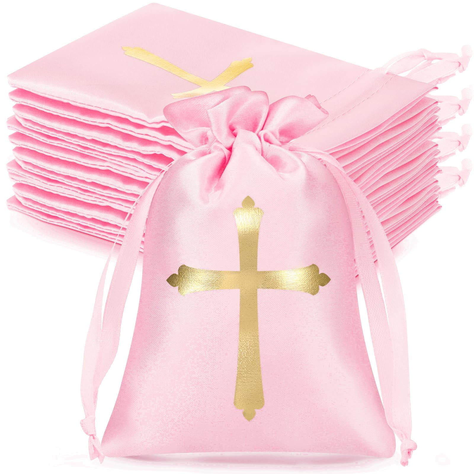 PerKoop 50 Pcs Baptism Satin Gift Bags with Drawstring 4 x 6 Inch ...