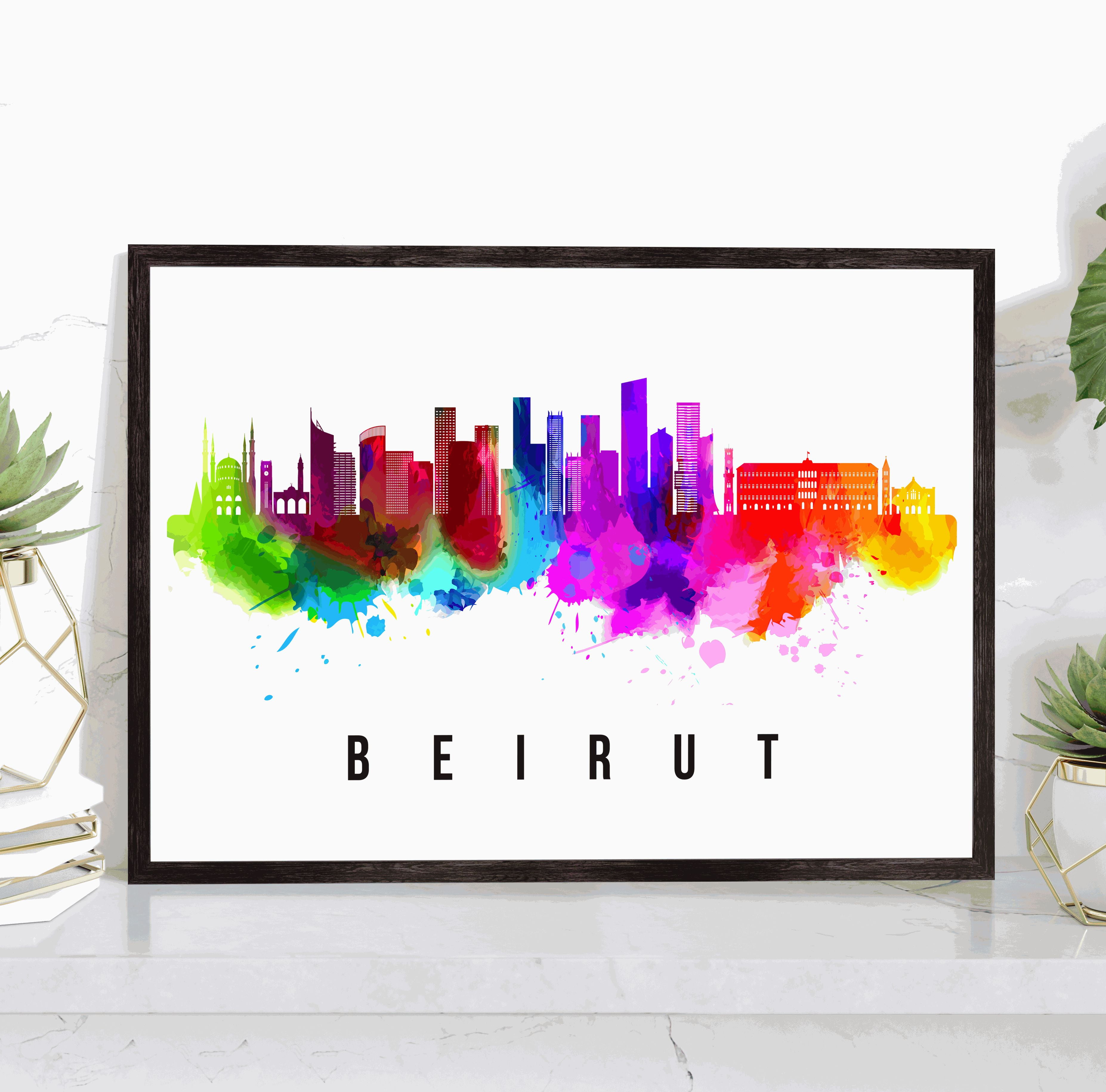 Pera Print Beirut Skyline Lebanon Poster, Beirut Cityscape Painting ...