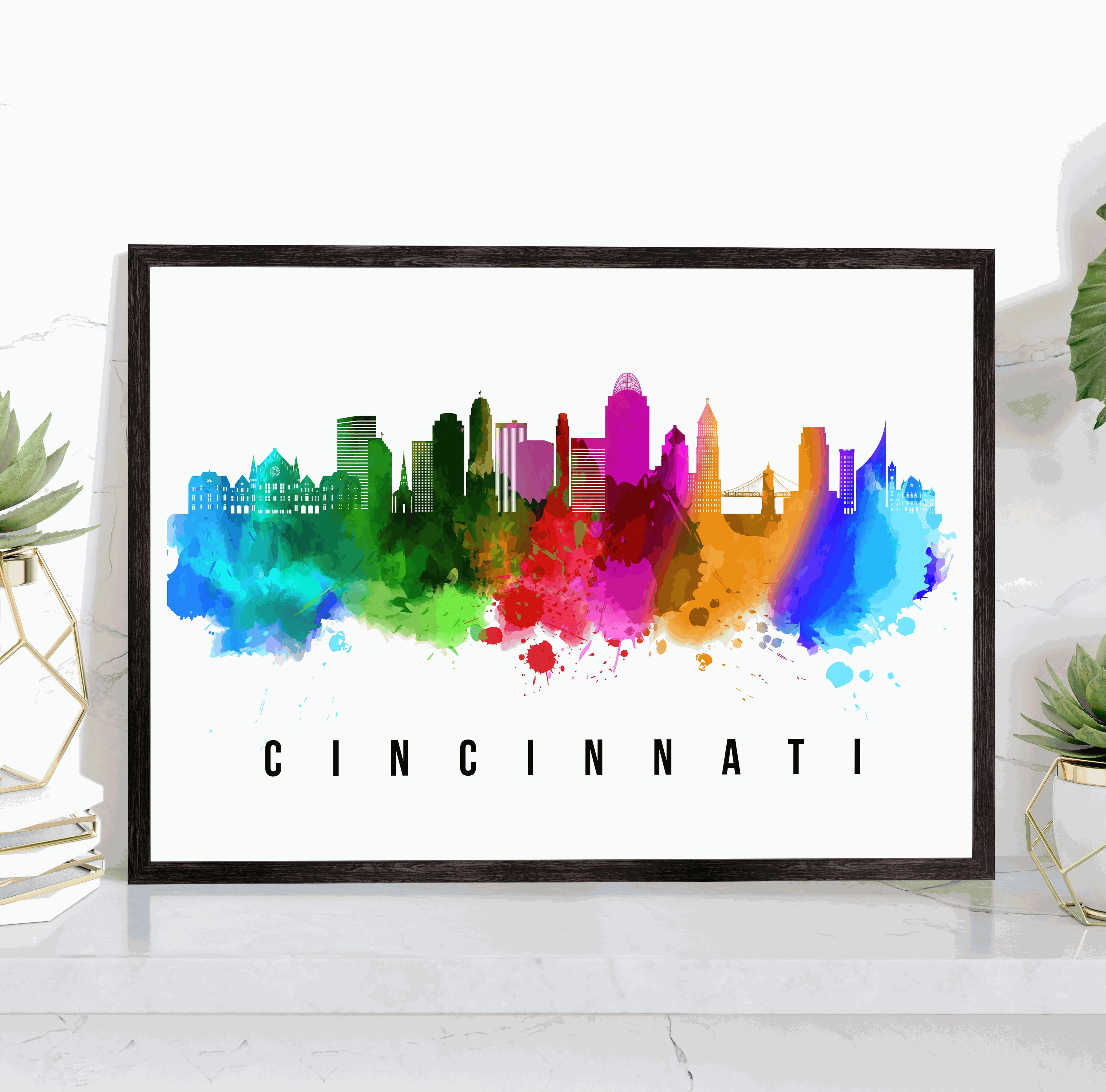 Pera Print Cincinnati Skyline Ohio Poster, Cincinnati Cityscape ...