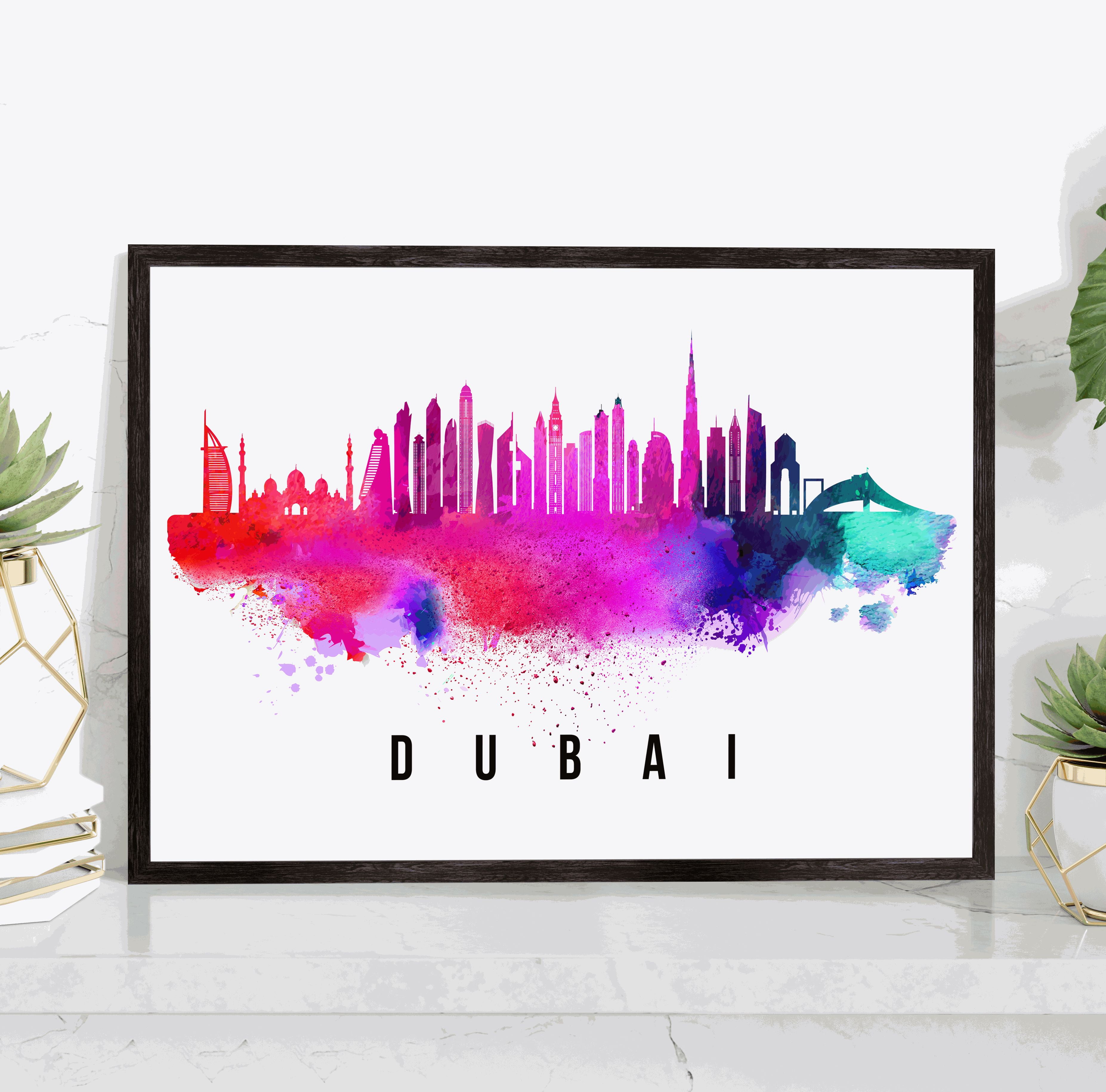 Pera Print Dubai Skyline United Arab Emirates Poster, Dubai Cityscape ...