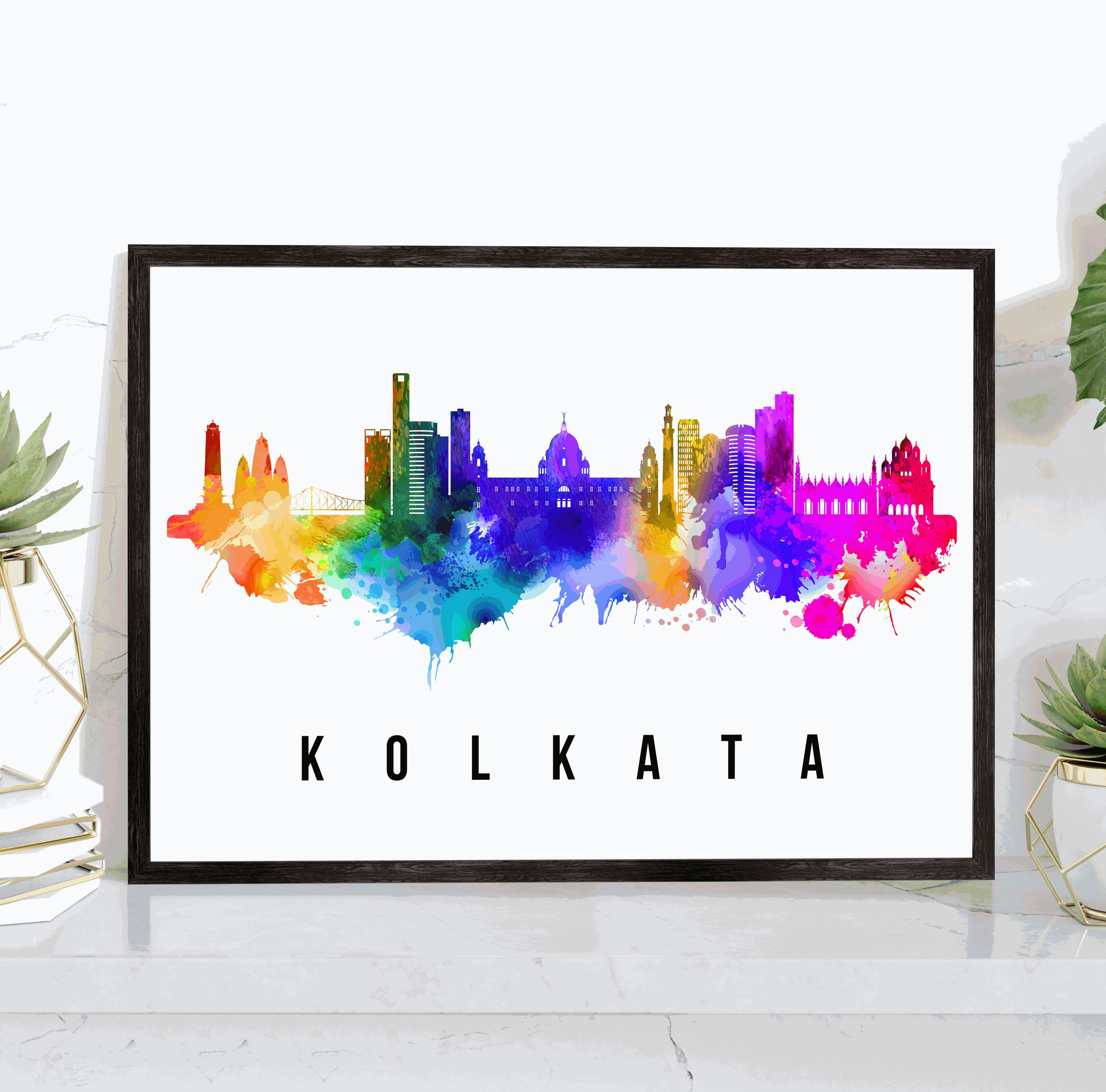 Pera Print Kolkata Skyline India Poster, Kolkata Cityscape Painting ...