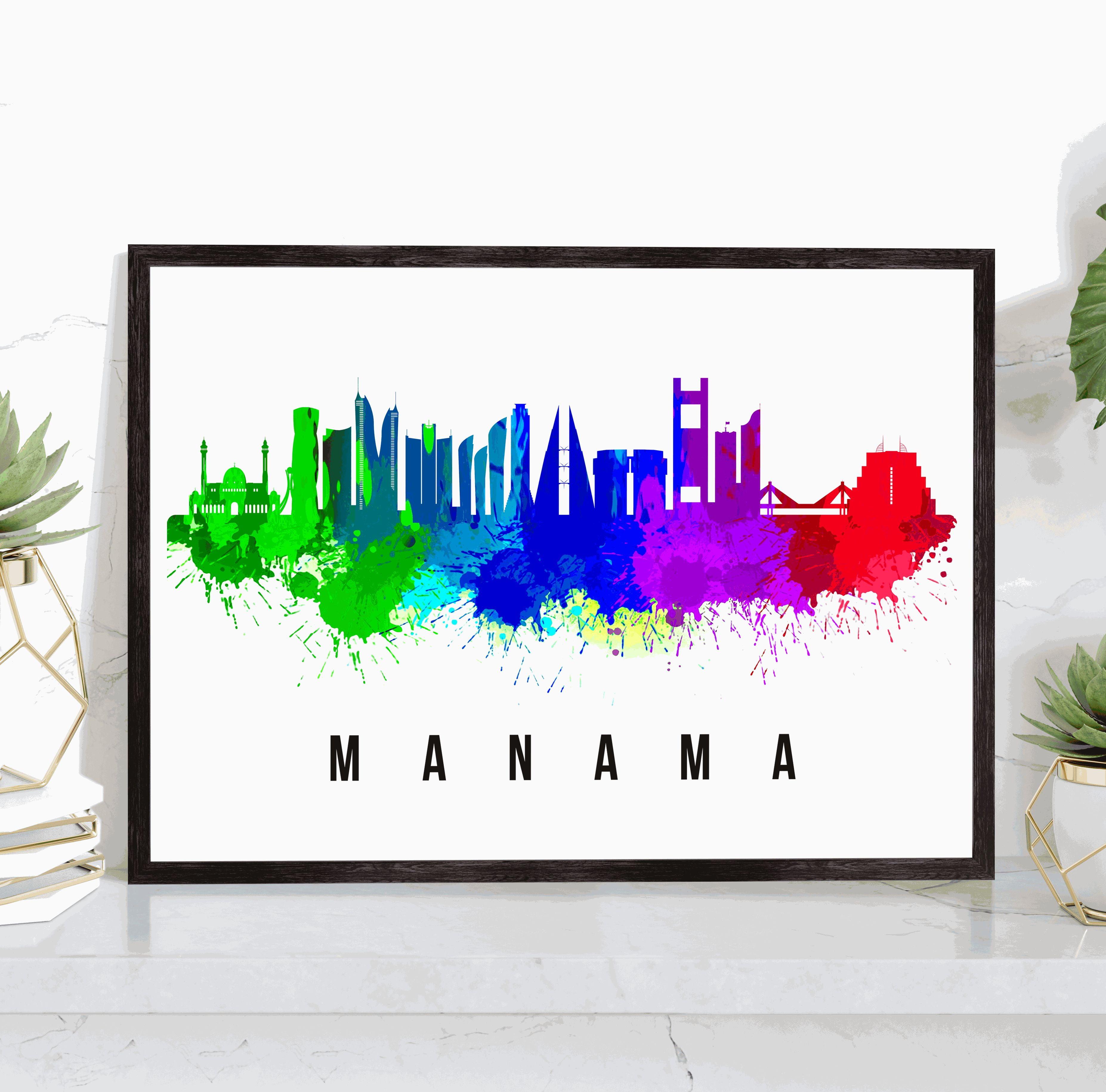 Pera Print Manama Skyline Bahrain Poster, Manama Cityscape Painting ...