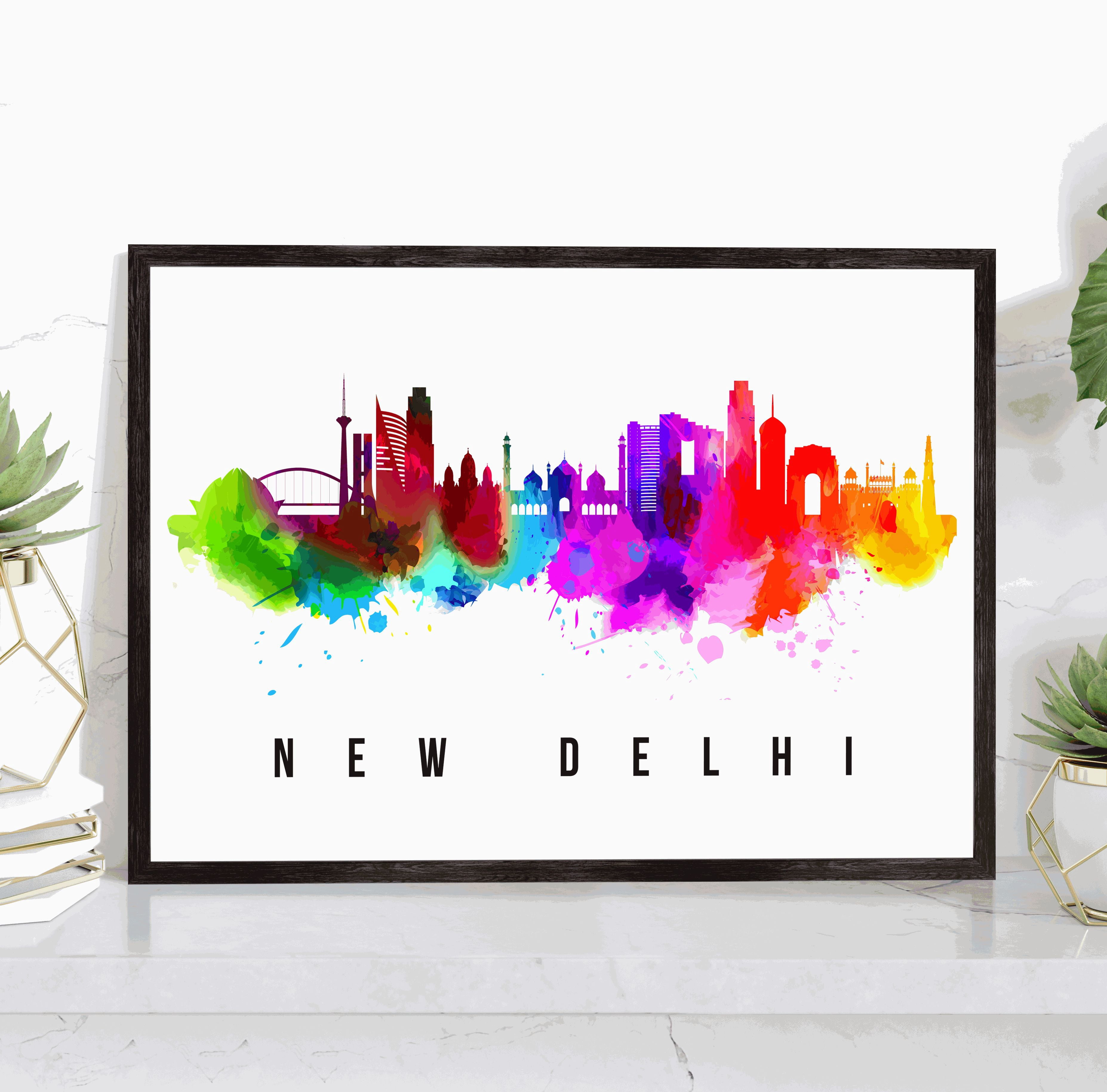Pera Print New Delhi Skyline India Poster, New Delhi Cityscape Painting ...