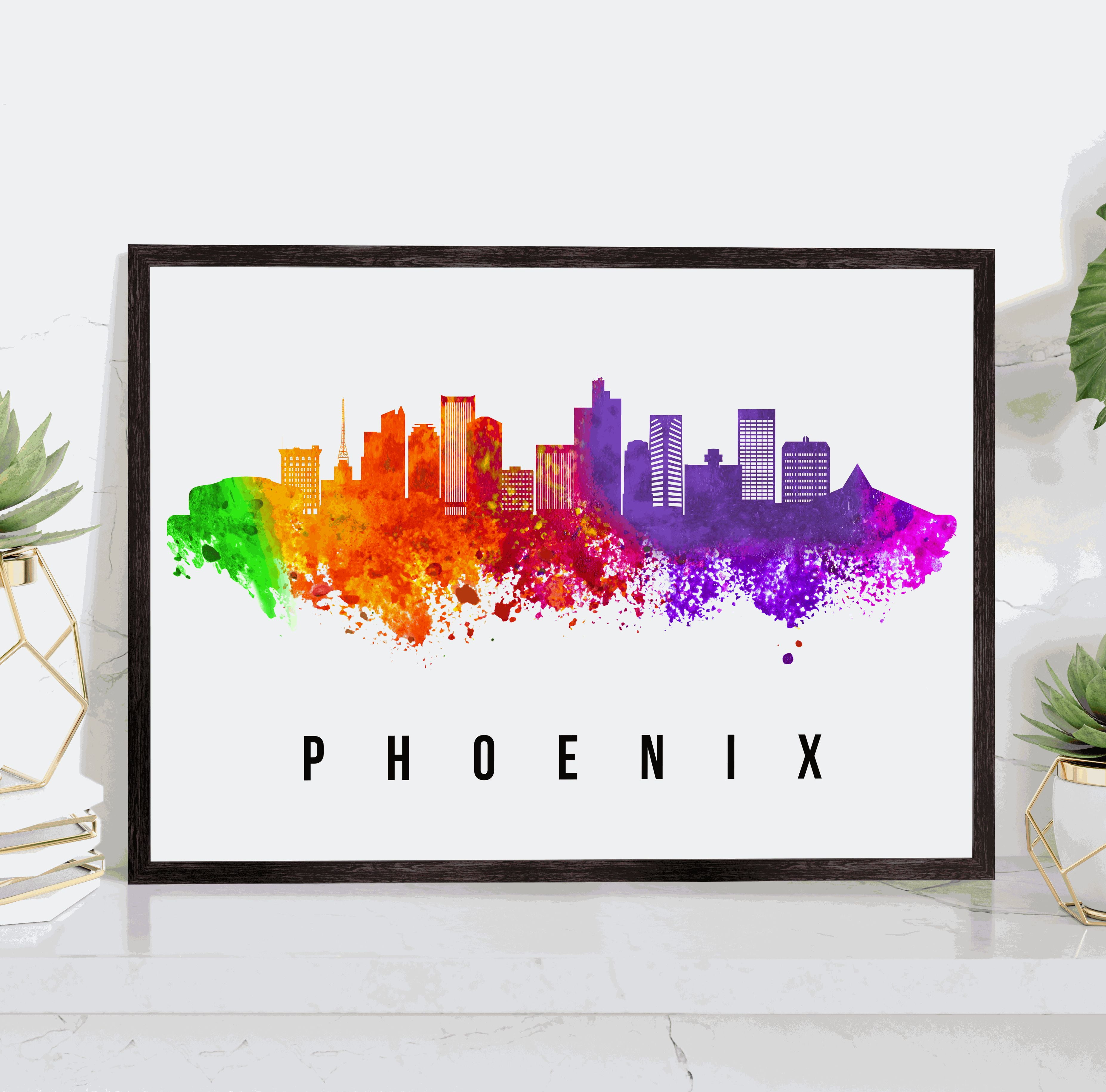 Pera Print Phoenix Skyline Arizona Poster, Phoenix Cityscape Painting ...