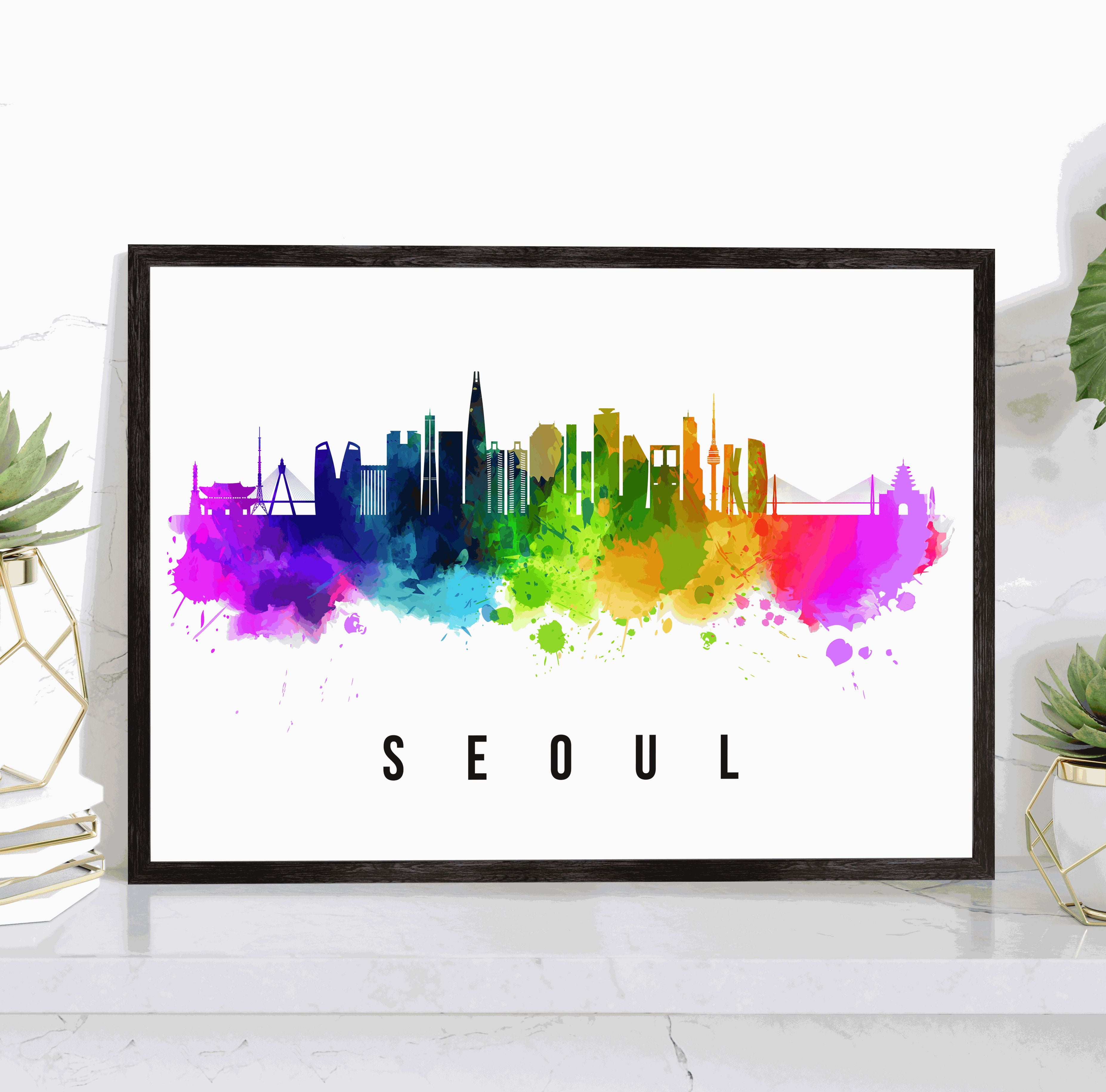 Pera Print Seoul Skyline South Korea Poster, Seoul Cityscape Painting ...