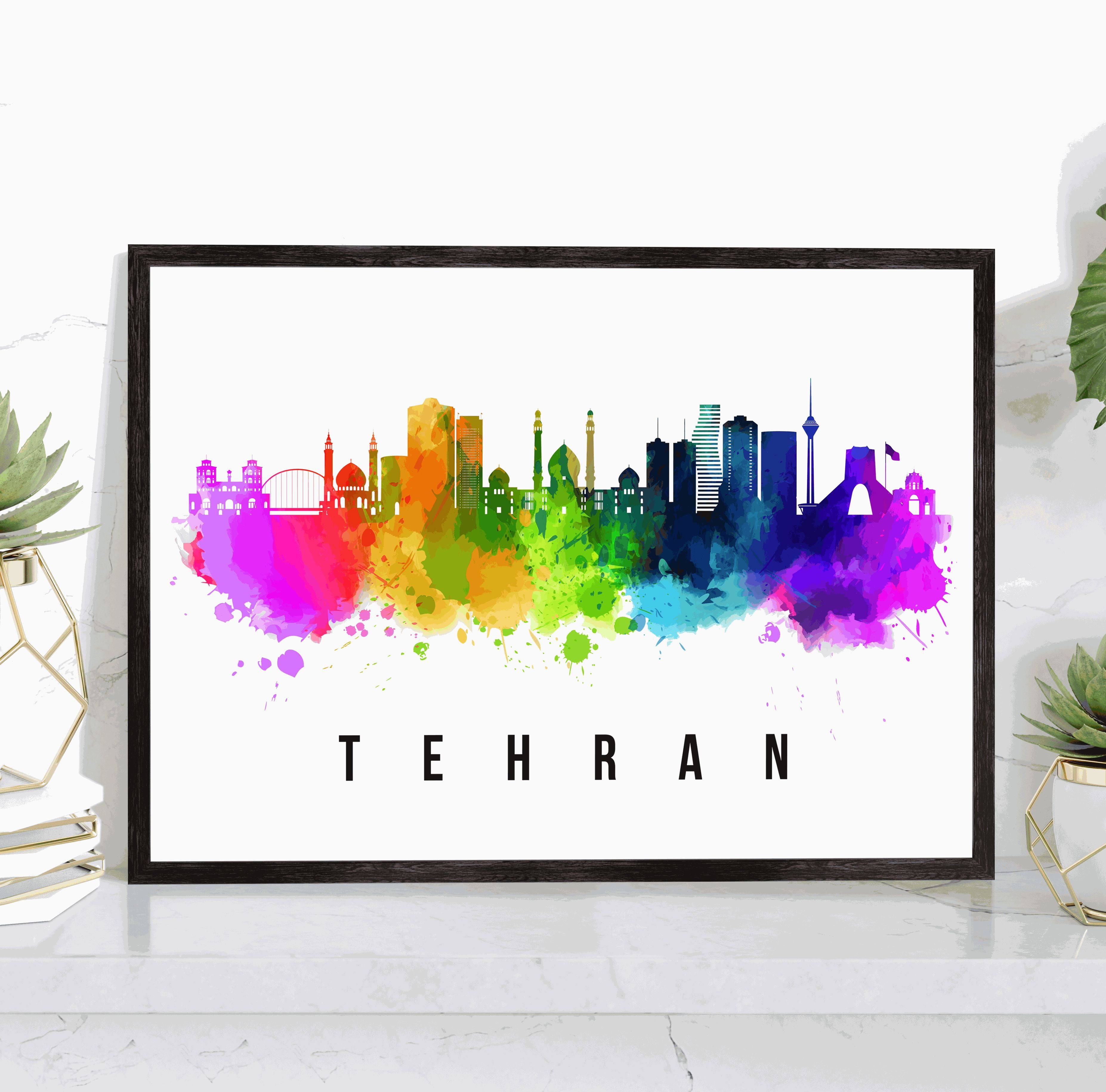 Pera Print Tehran Skyline Iran Poster, Tehran Cityscape Painting ...