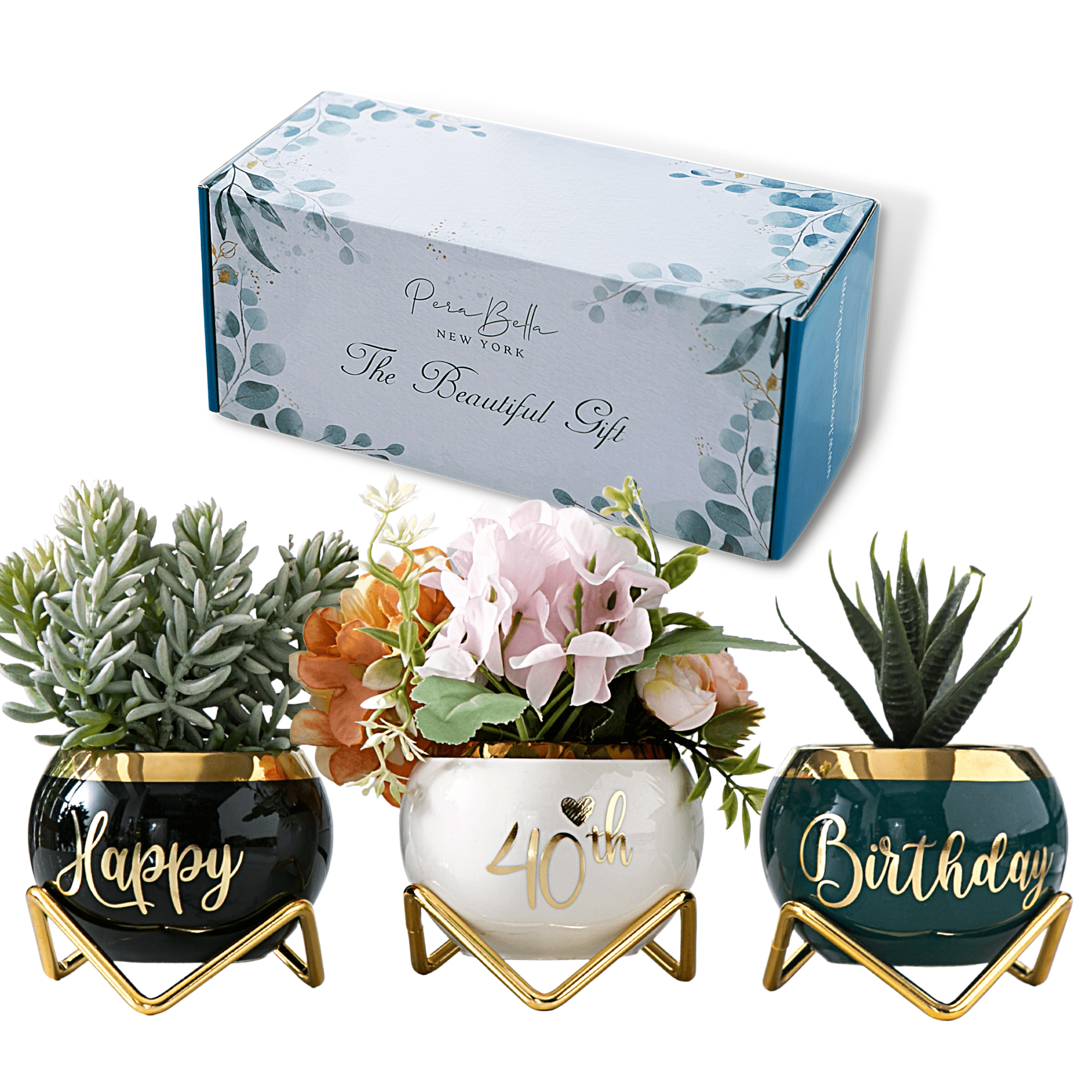PeraBella 40th Birthday Gift for Women, Ceramic Planter Gift,3 ...