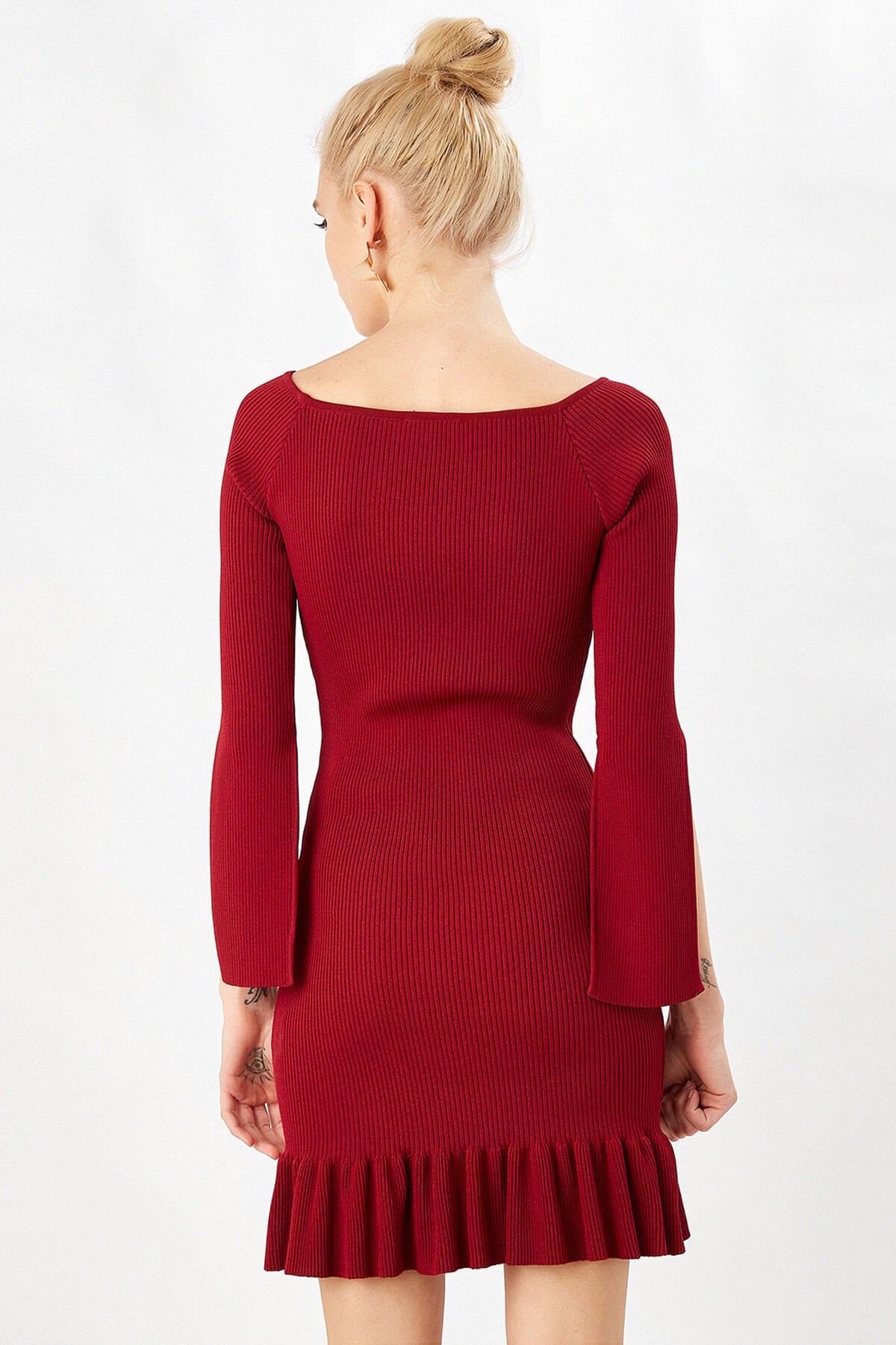 Peraluna Color Ribbed Frilly Women's Evening Dress Knitwear | Xl ...