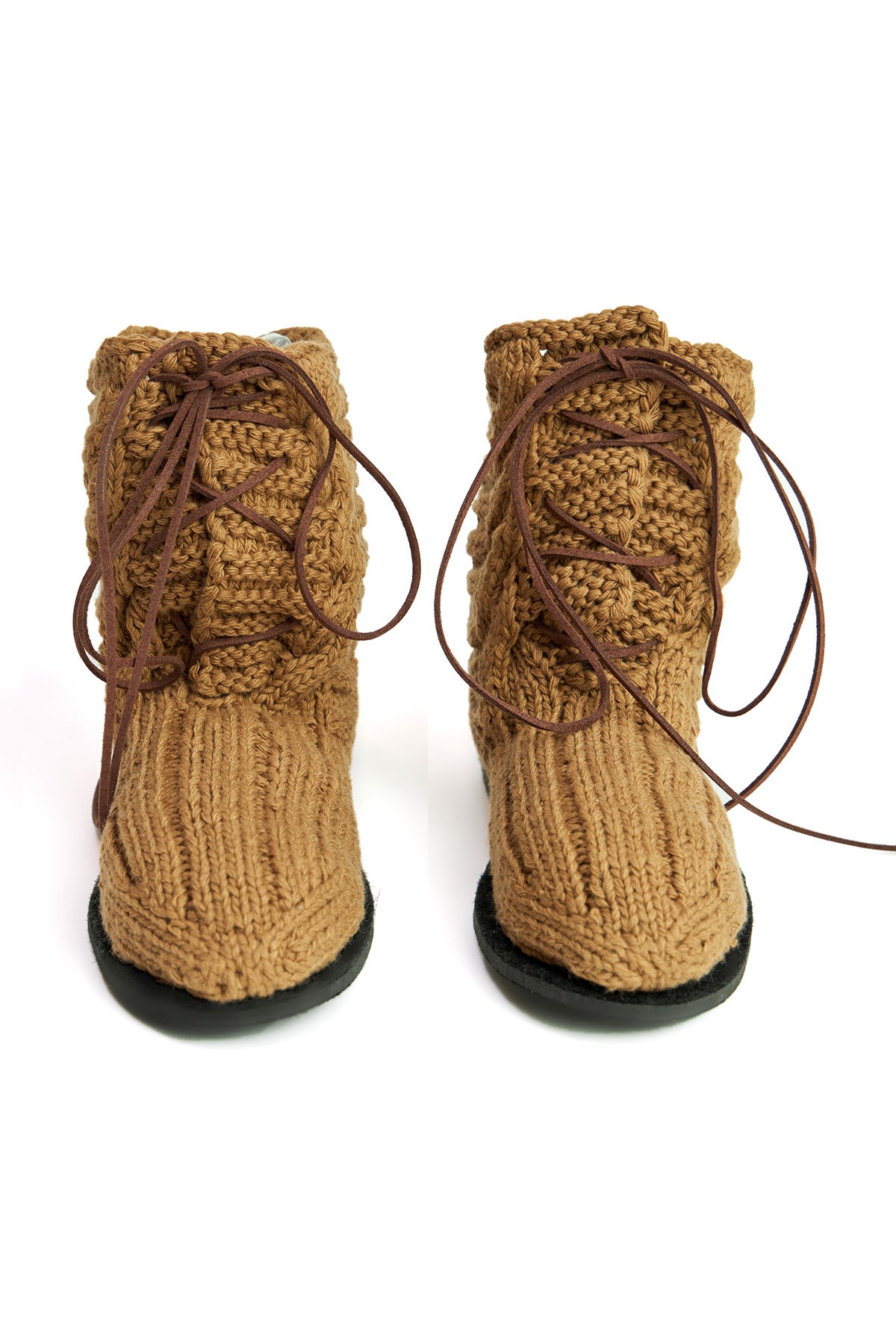 Peraluna Hair Braided Leather Lace Up Women's Knitwear Booties | 40/42 ...