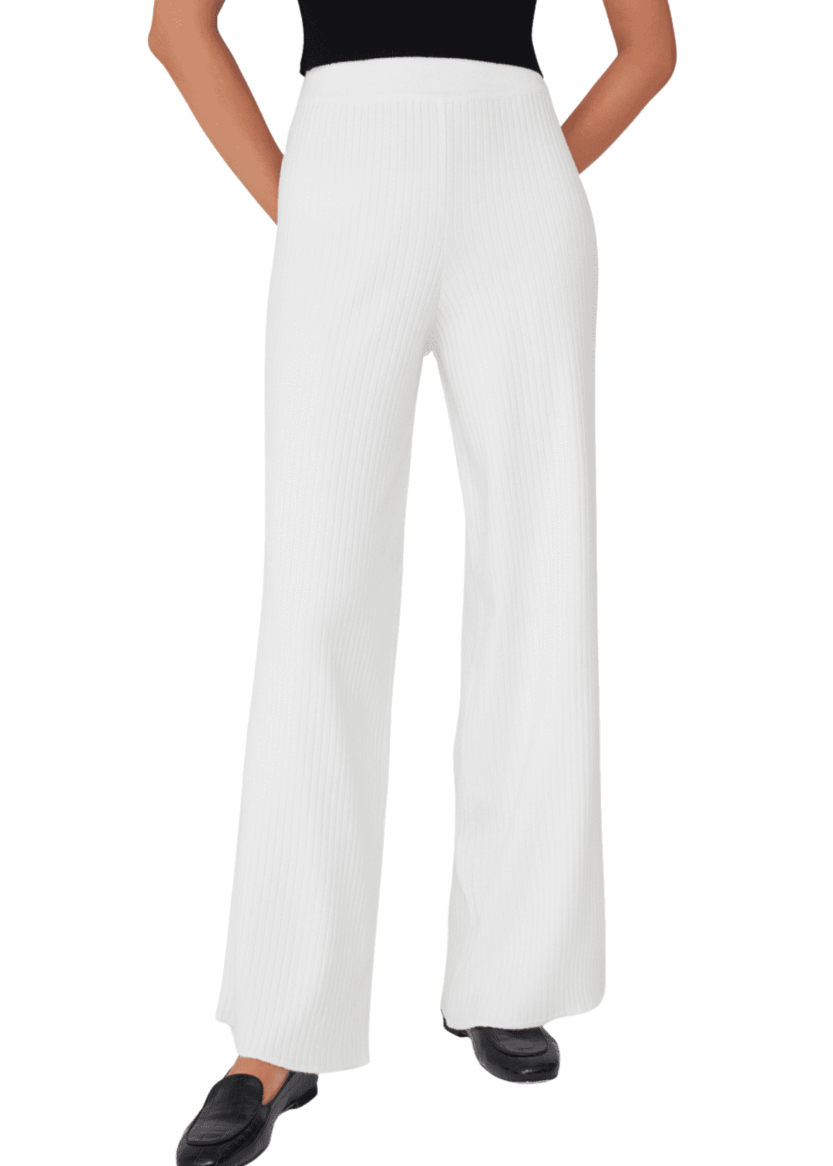 Peraluna Rib Knit Comfortable Cut Pipe Leg Knitwear Trousers | L - Ecru ...