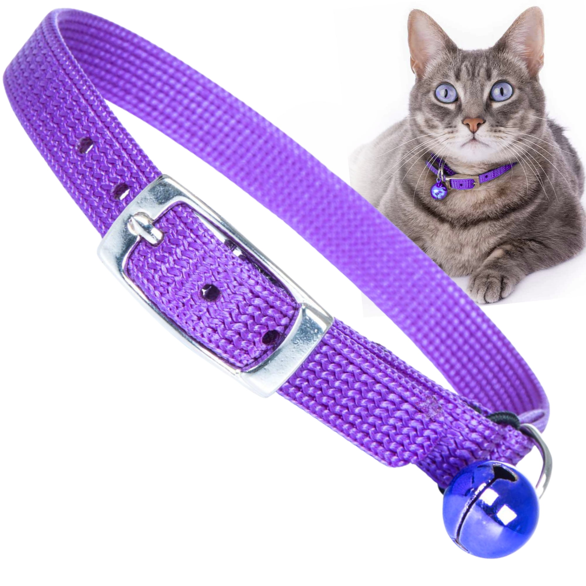 Jeffers Adjustable Nylon Cat Collar with Bell – Stretch Safety Section ...