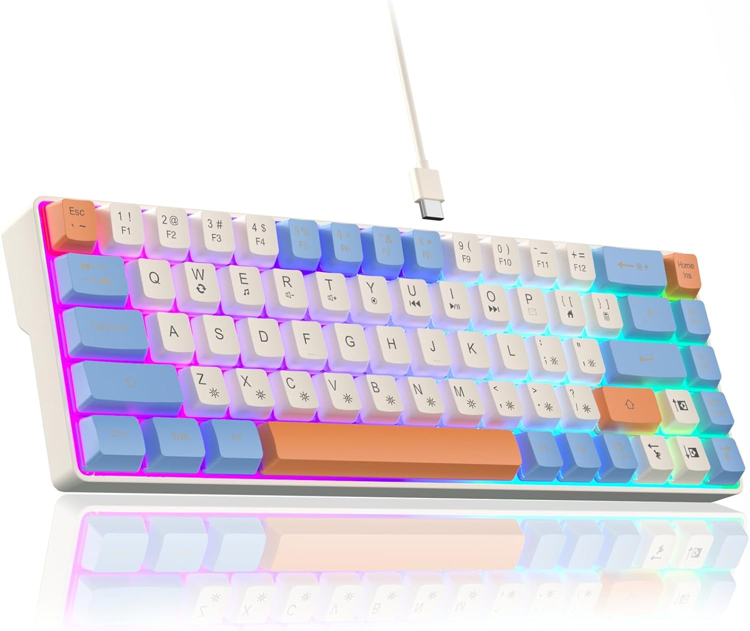 Percent Keyboard,Small Gaming Keyboard USB-C Wired,Portable 68 Keys ...