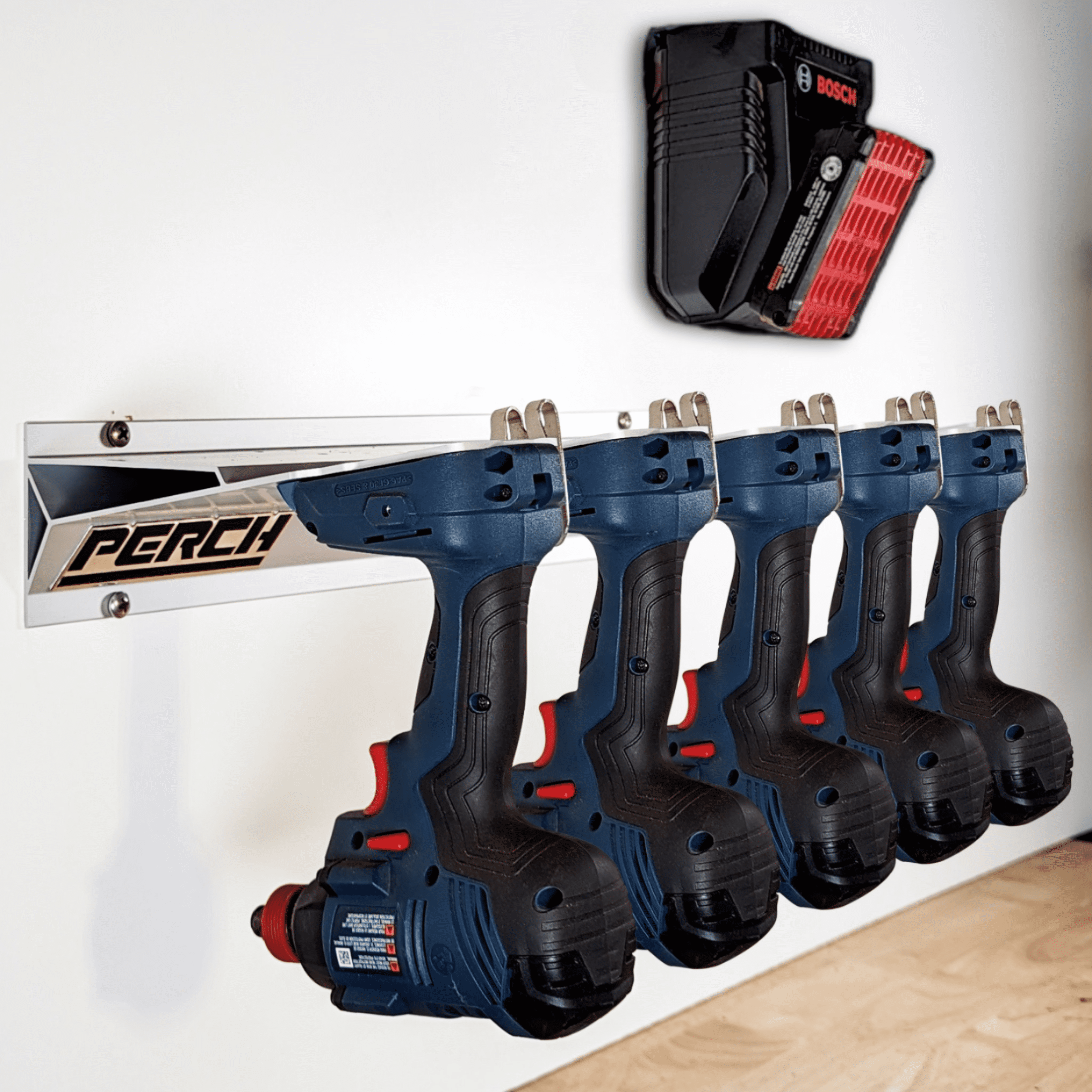 Perch-V Tool Mount Rack - Securely Mount 5 Cordless Tools - BOSCH 18v ...