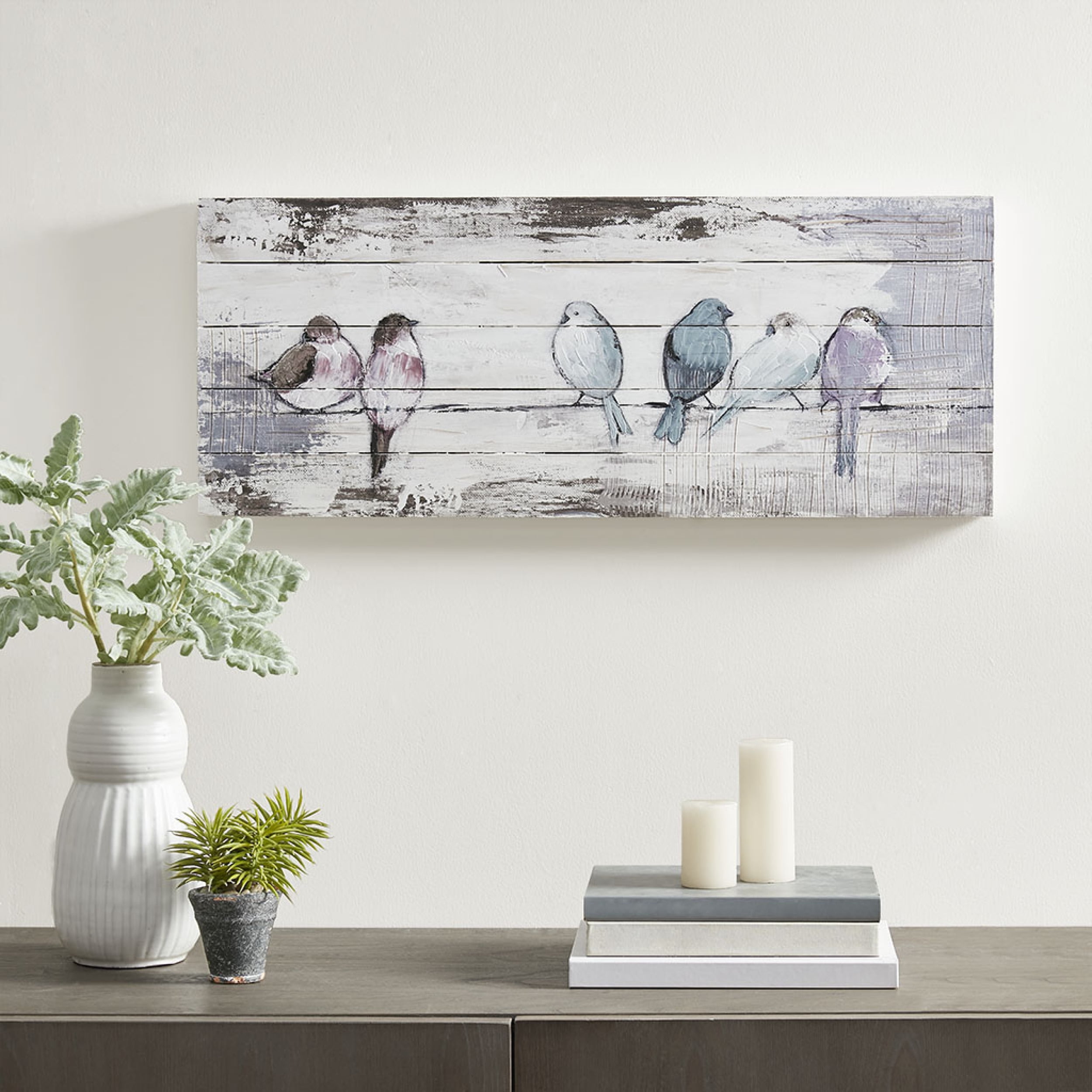 Perched Birds Hand Painted Wood Plank Panel Wall Decor 98783 - Walmart.com