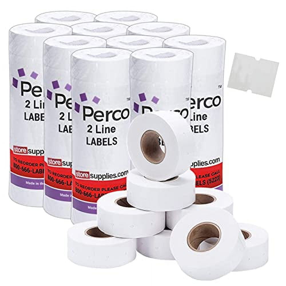 Perco 2 Line White Labels - 10 Sleeve, 60,000 Blank Pricing Labels for ...