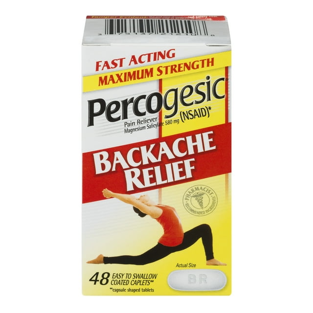 Percogesic Maximum Strength Backache Relief, Fast Acting Pain Reliever ...