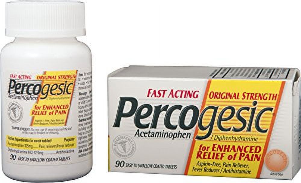 Percogesic Original Strength, Acetaminophen and Diphenhydramine, 90 ...