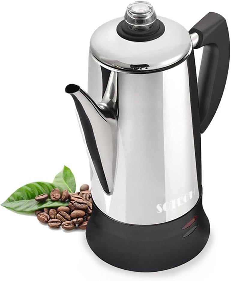 Percolator Coffee Pot Electric Maker with Cool Touch Handle, Clear Brew ...